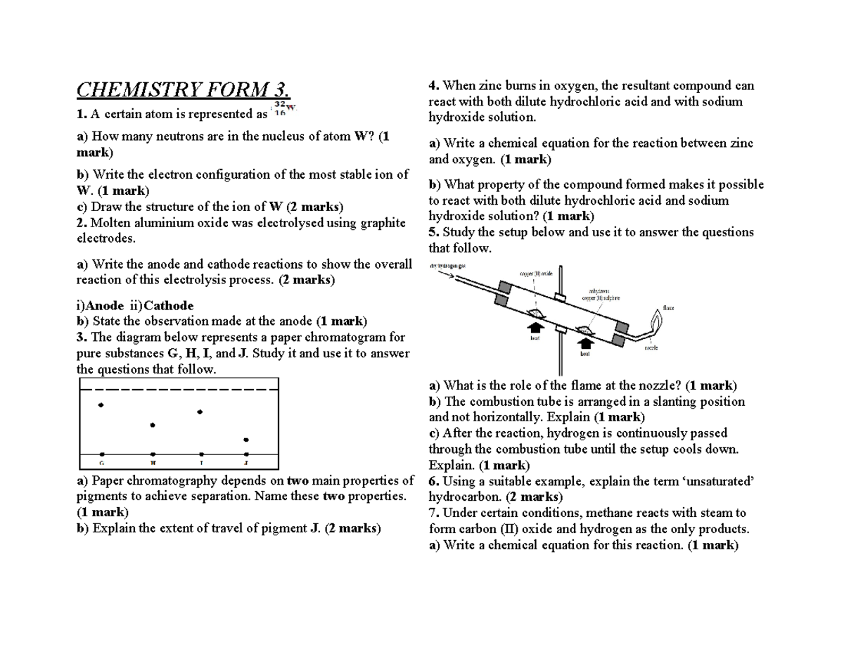 Chemistry FORM 3 WEEK 1 - VVVVVV - CHEMISTRY FORM 3. A certain atom is ...