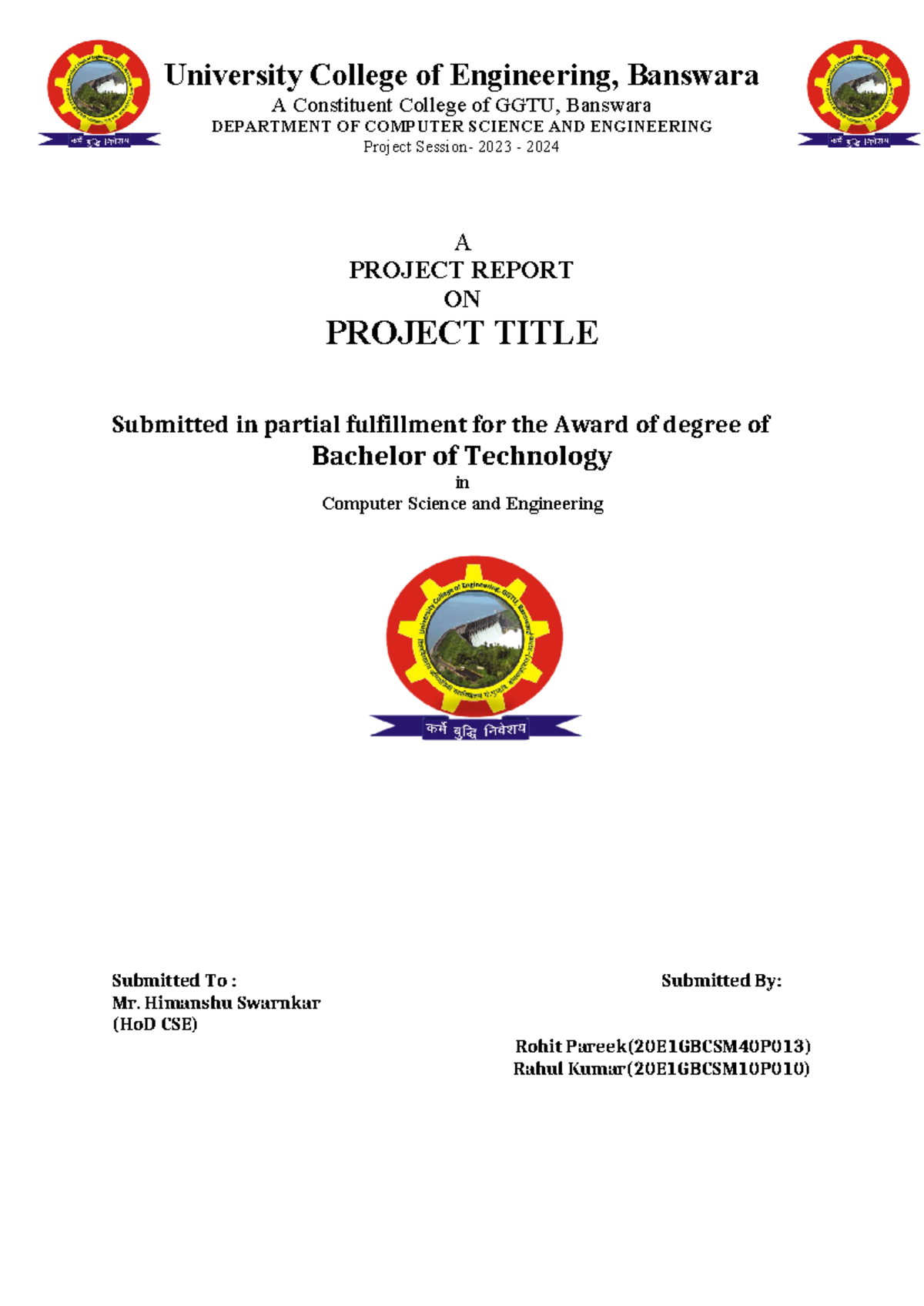 Final year project report - University College of Engineering, Banswara ...