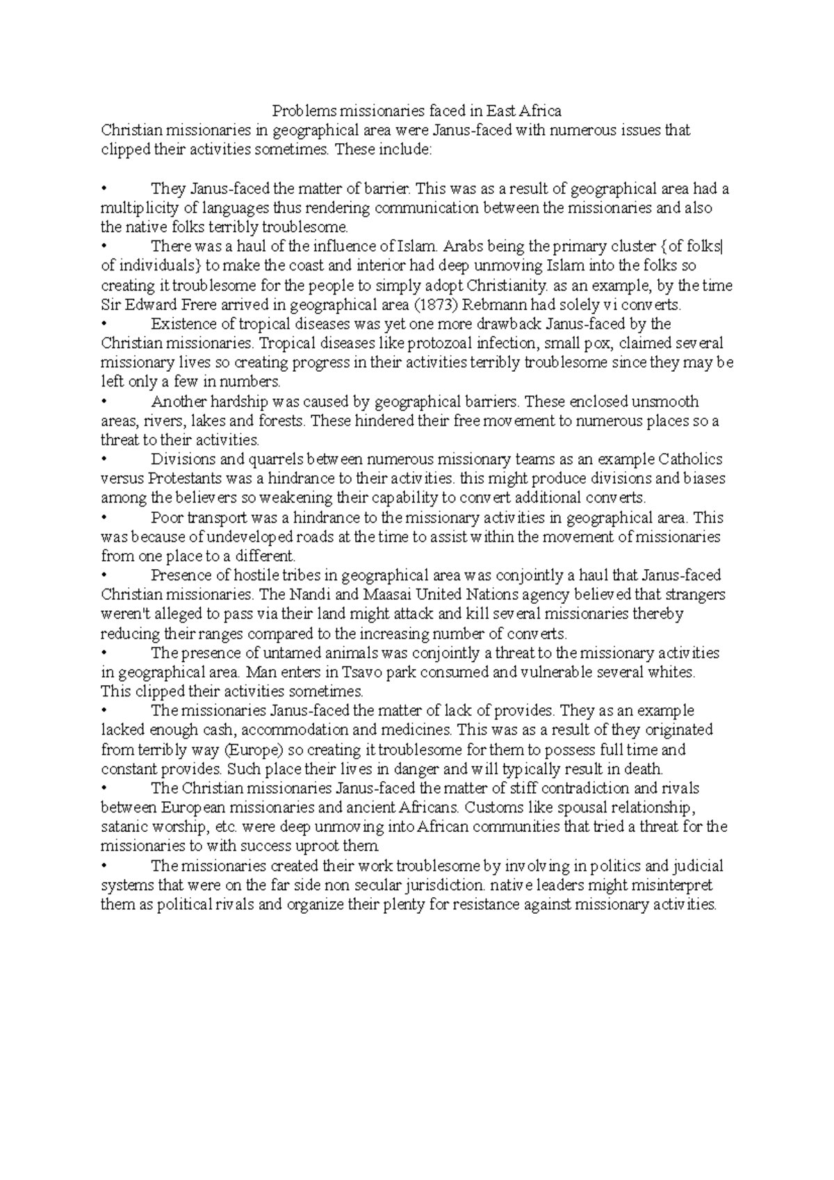 Problems faced by missionaries in East Africa - Problems missionaries ...