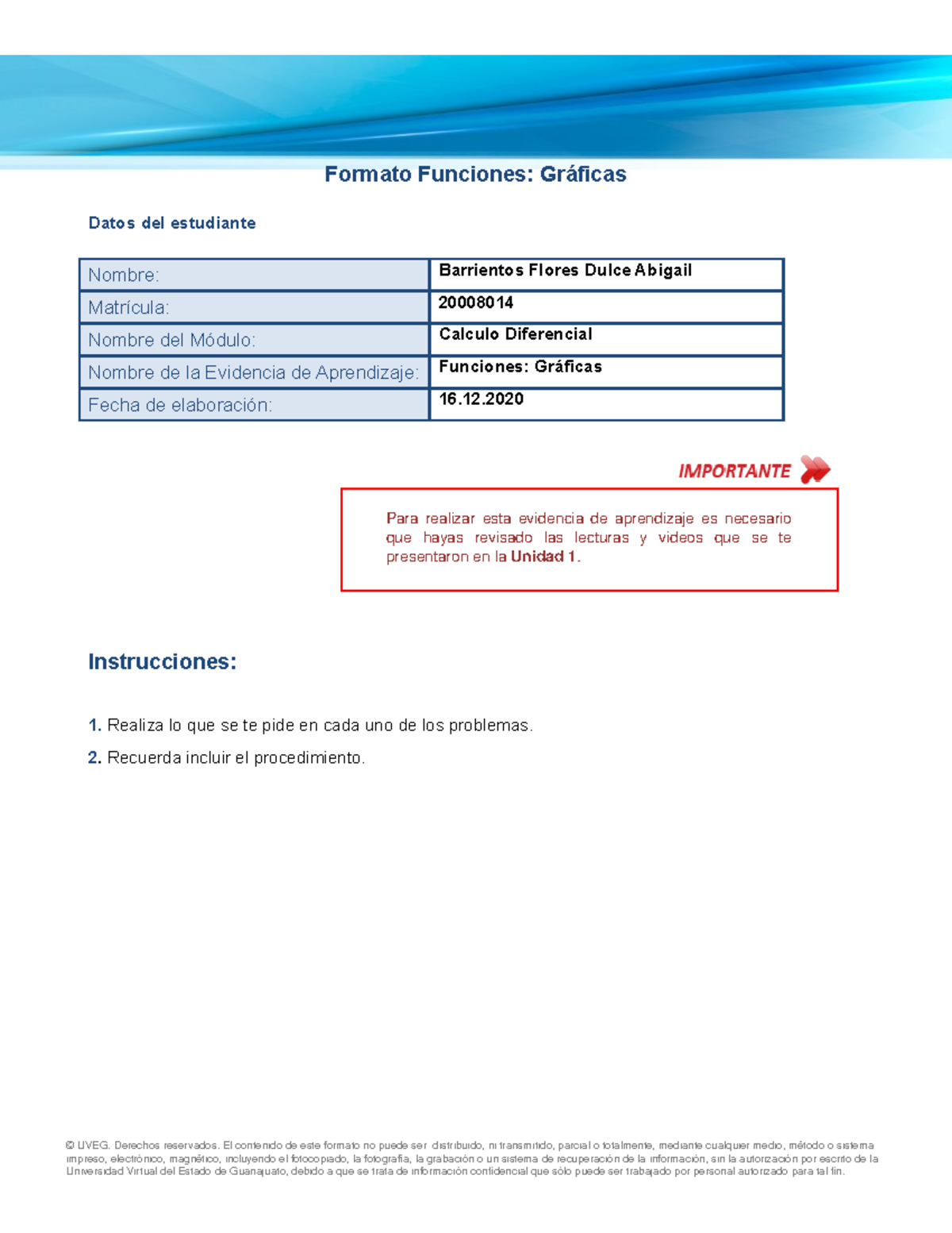 Barrientos Dulce Funciones - Formato Funciones: Gráficas Datos del ...