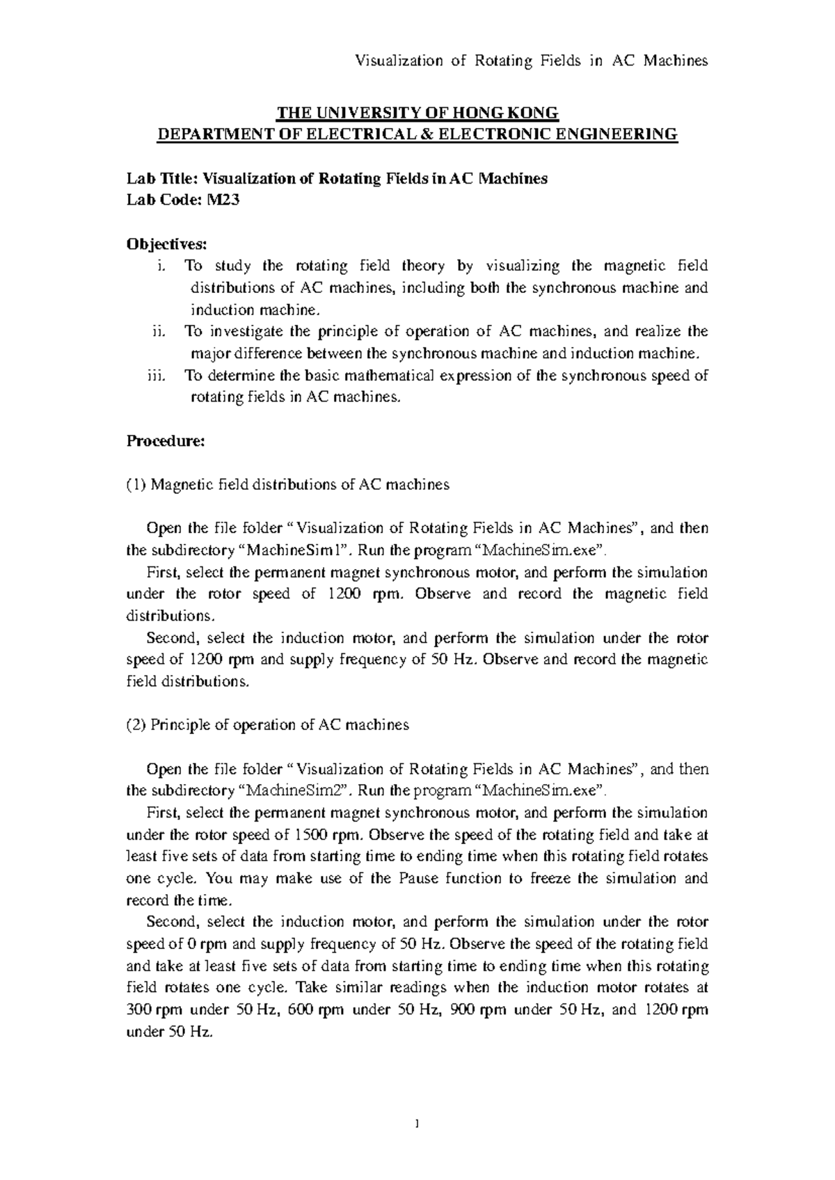 Elec3142 M23 lab - Visualization of Rotating Fields in AC Machines 1 ...