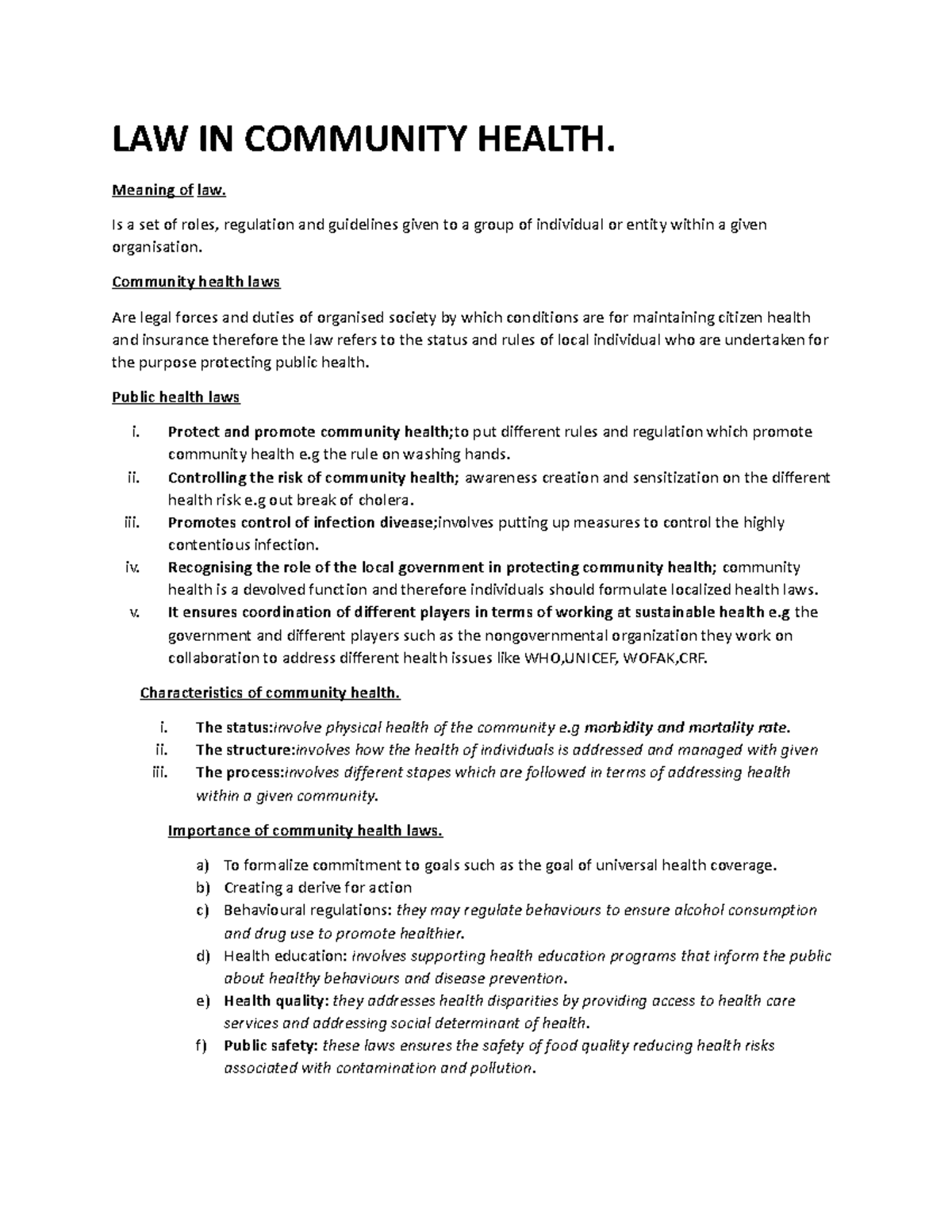Documented for community law - LAW IN COMMUNITY HEALTH. Meaning of law ...