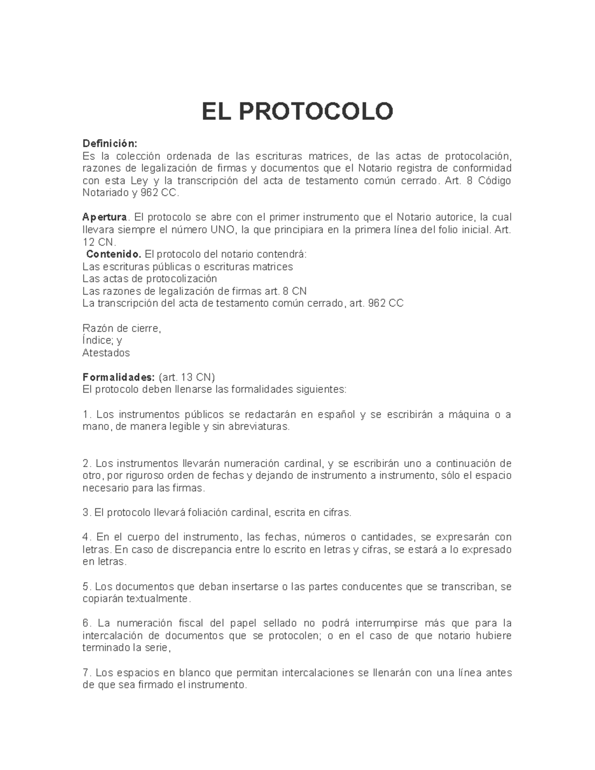 EL Protocolo - Resumen - EL PROTOCOLO Definición: Es la colección ...