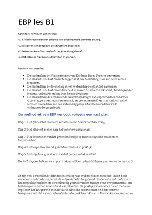 EBP toetsmatrijs - EBP toetsmatrijs EBP De student kan de 3 basisprincipes van Evidence Based ...
