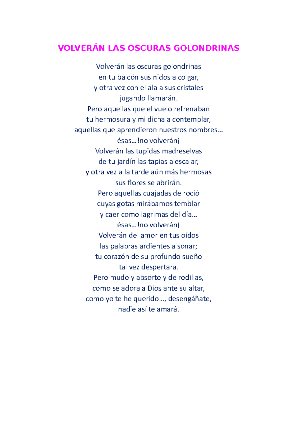 Volverán LAS Oscuras Golondrinas por allison - VOLVERÁN LAS OSCURAS ...