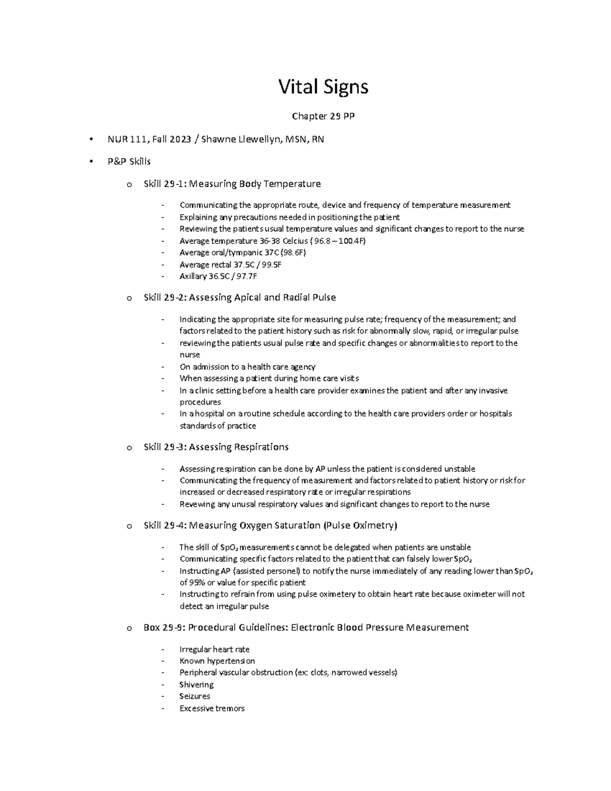 Vital Signs - Vital Signs Chapter 29 PP • NUR 111, Fall 2023 / Shawne ...
