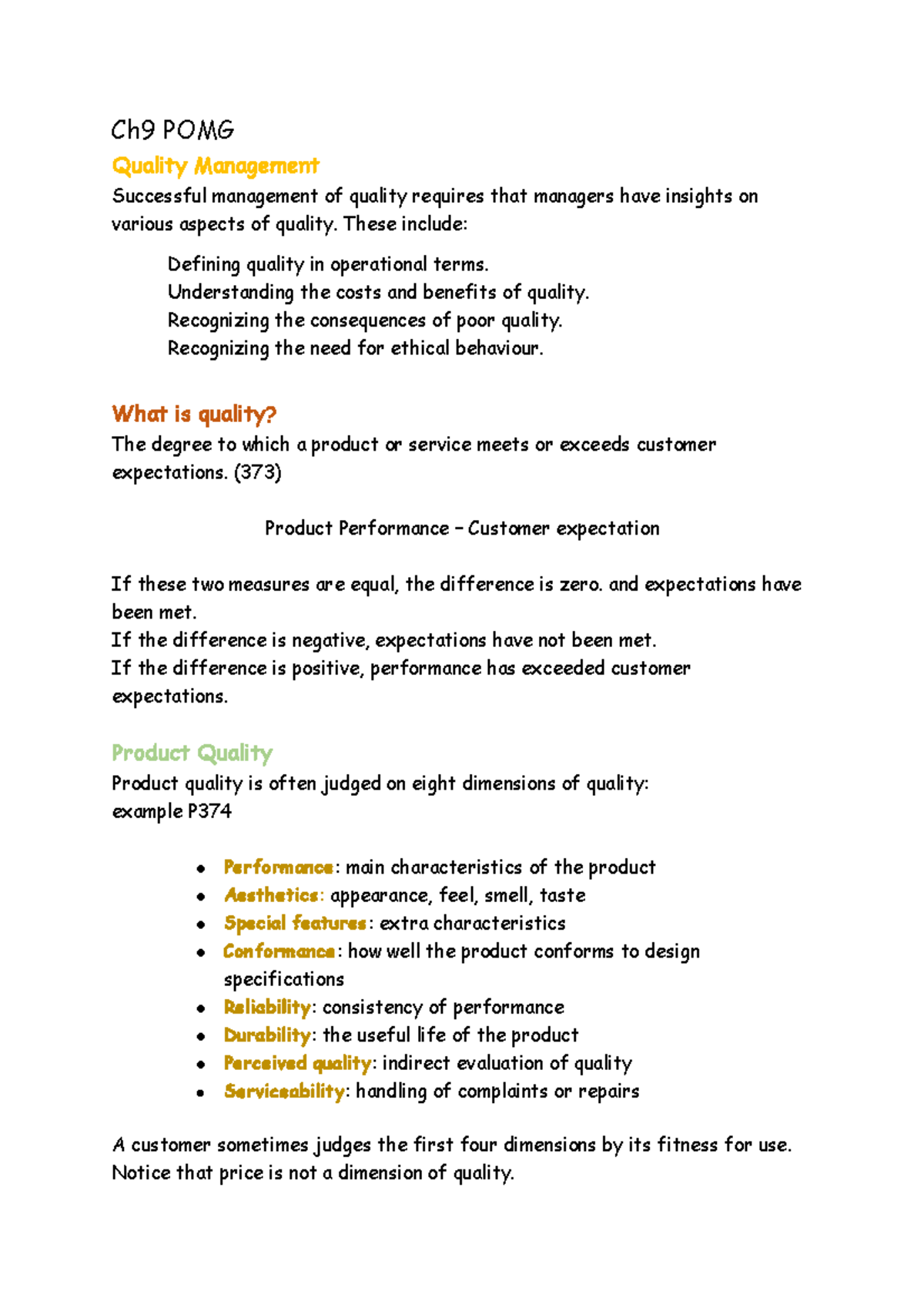 Ch9 Pomg - helpful notes use it - Ch9 POMG Quality Management ...