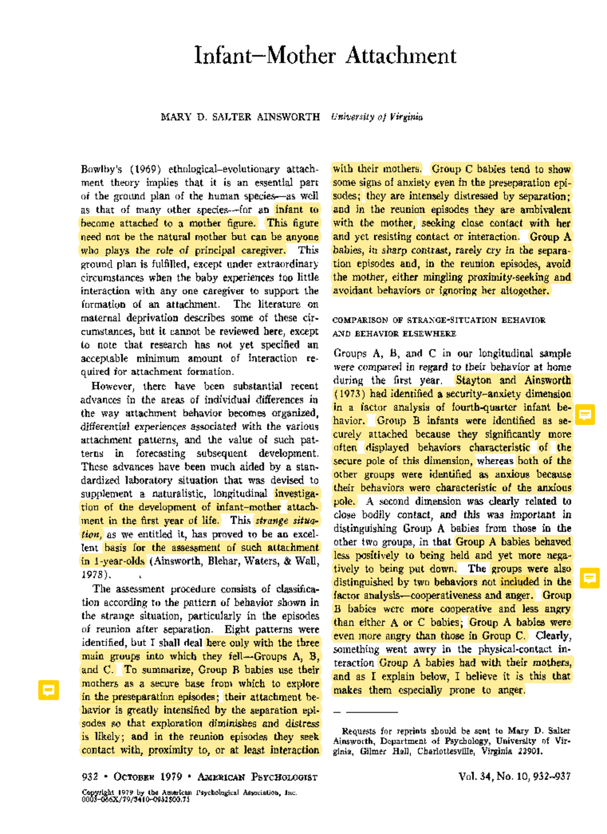 Infant to mother attachment - Attachment MARY D. SALTER AINSWORTH (1969 ...