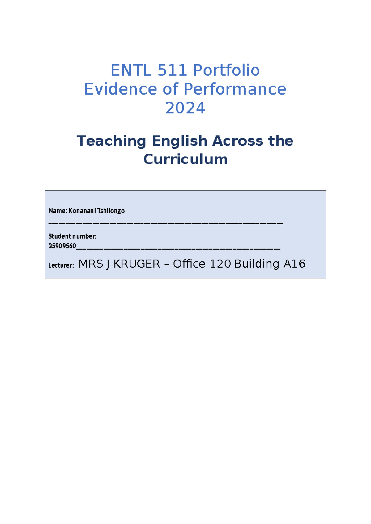 ENTL 511 2024- EP Final VC - ENTL 511 Portfolio Evidence of Performance ...