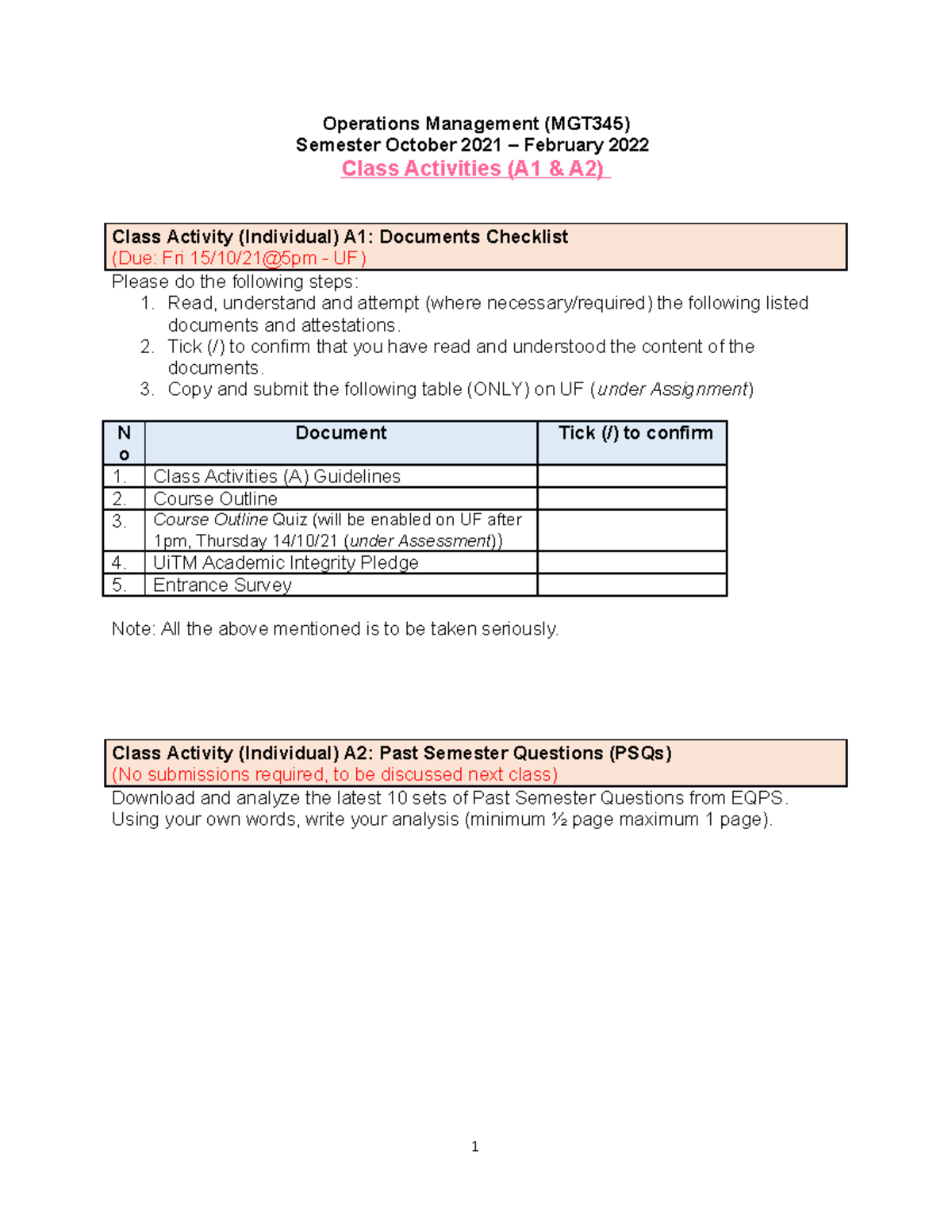 Past Year Operation management MGT345 - UiTM - StuDocu