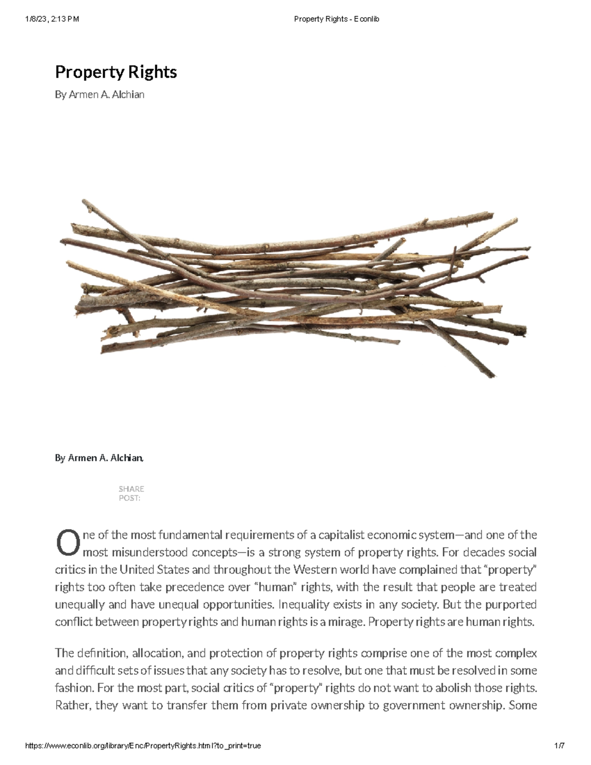 Alchain Property Rights - By Armen A. Alchian, O SHARE POST: ne of the most fundamental ...