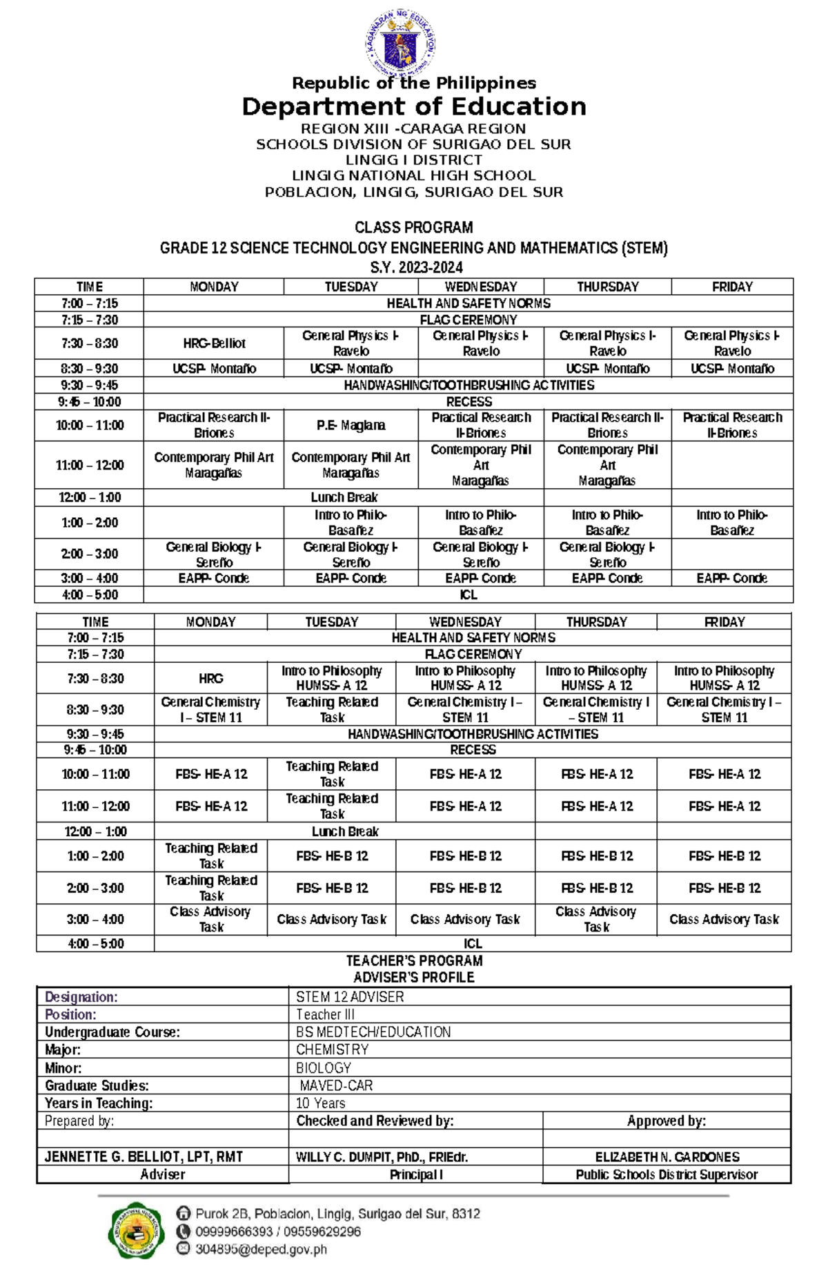 Class- Program 1 - Republic of the Philippines Department of Education ...