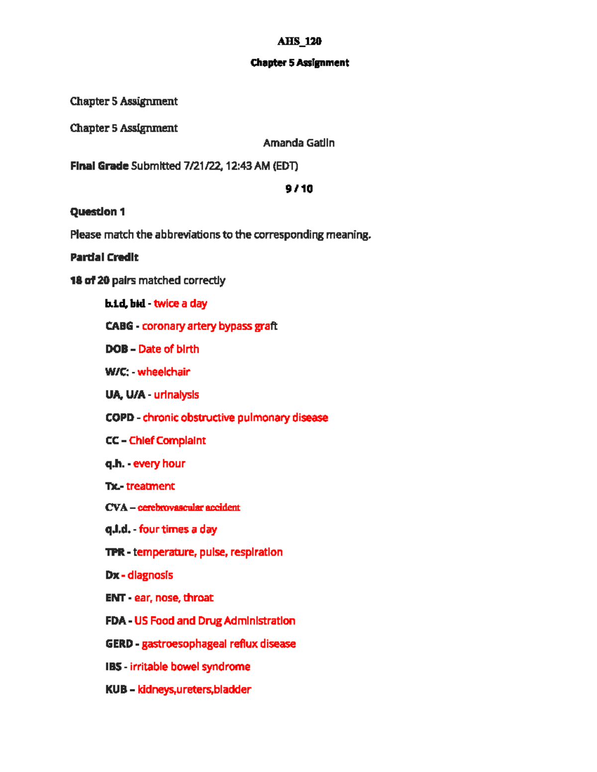 AHS 120 Chapter 5 Assignment - AHS_120 Chapter 5 Assignment Chapter 5 Assignment Chapter 5 - Studocu