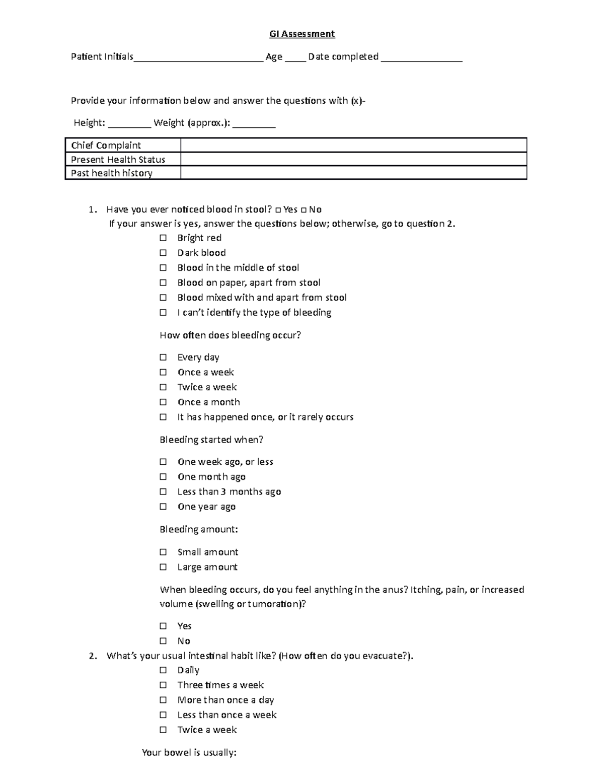 GI Screening Tool: Tool - GI Assessment Patient Initials ...