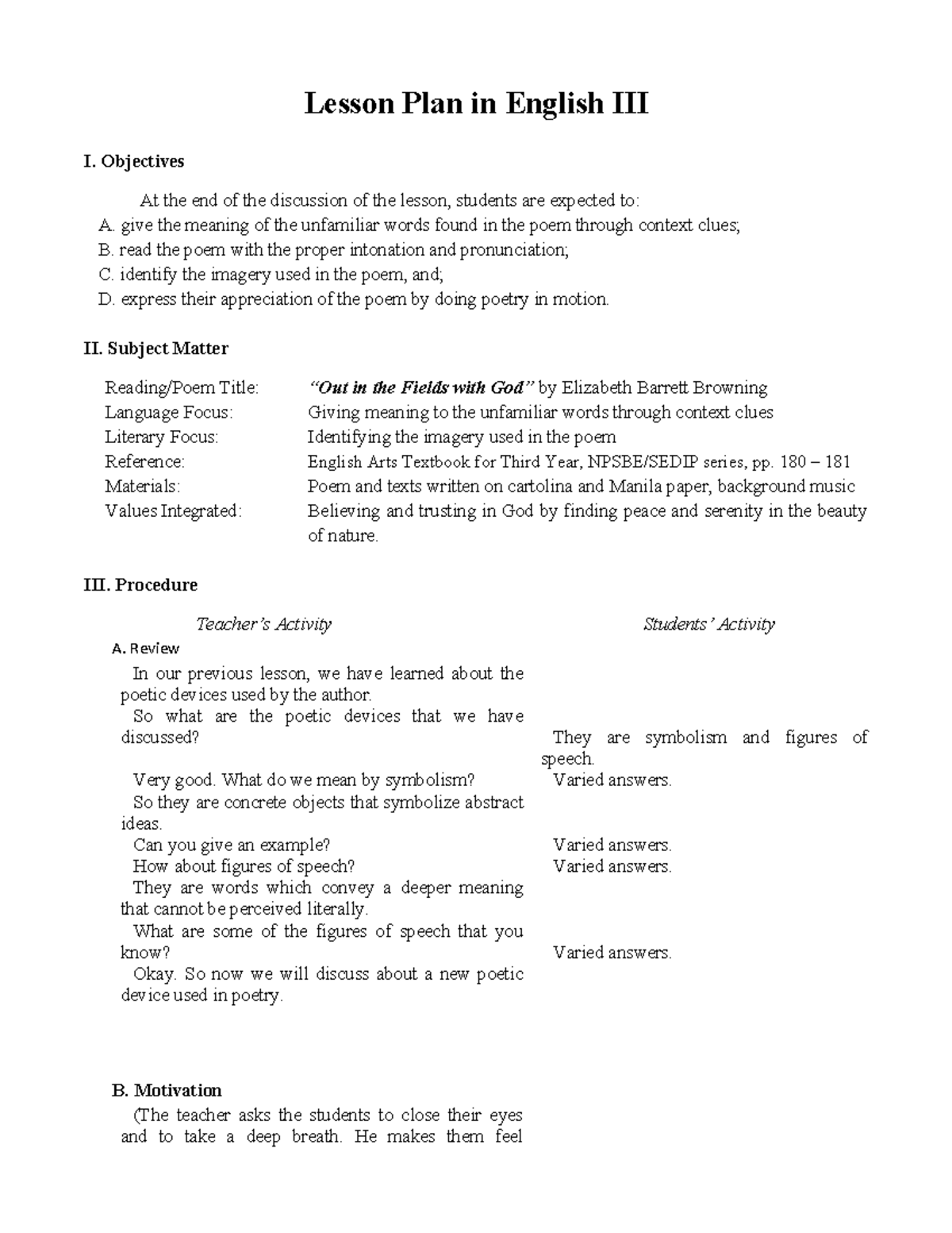 Lesson-plan-in-english-iii compress - Lesson Plan in English III I ...