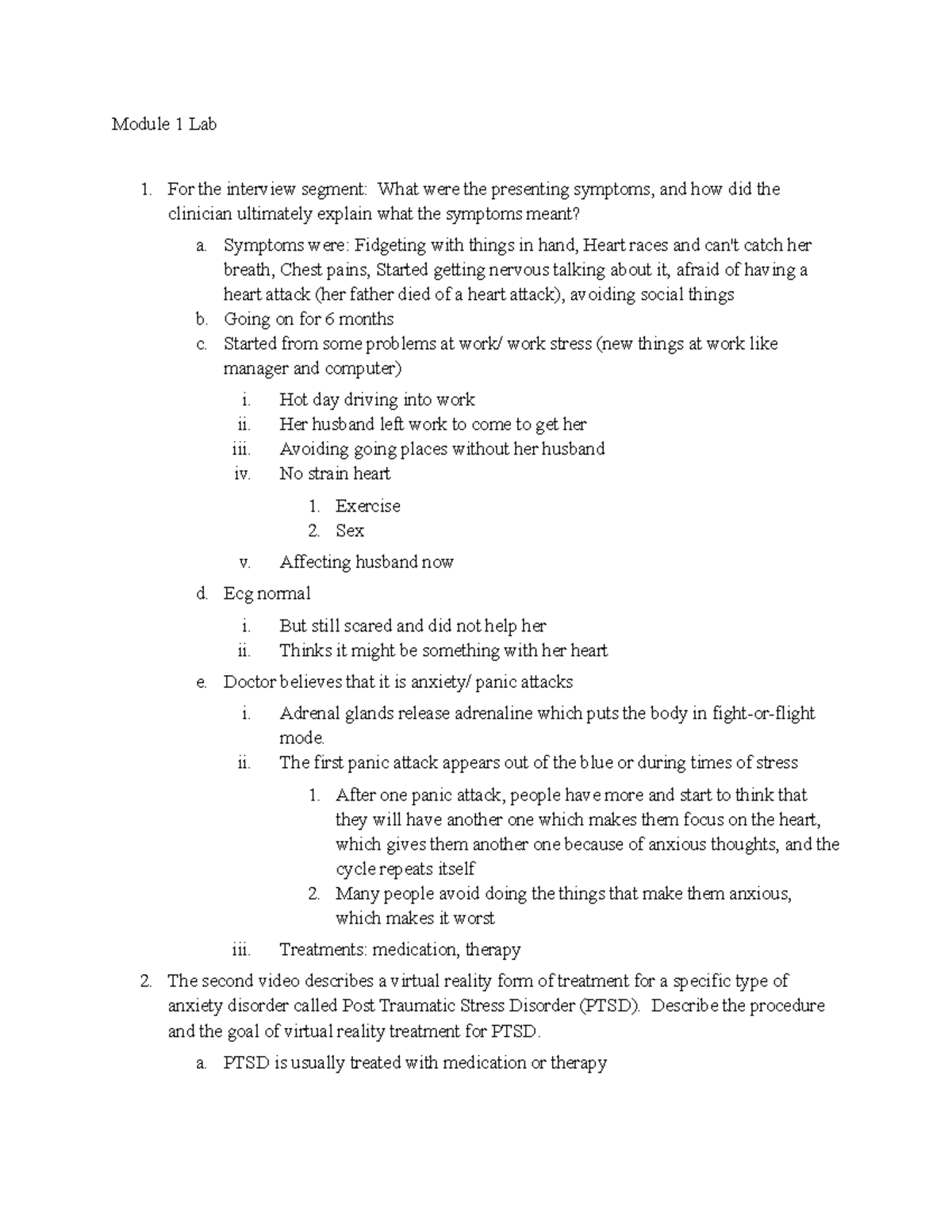 Module 1 Lab - Module 1 Lab For the interview segment: What were the presenting symptoms, and ...
