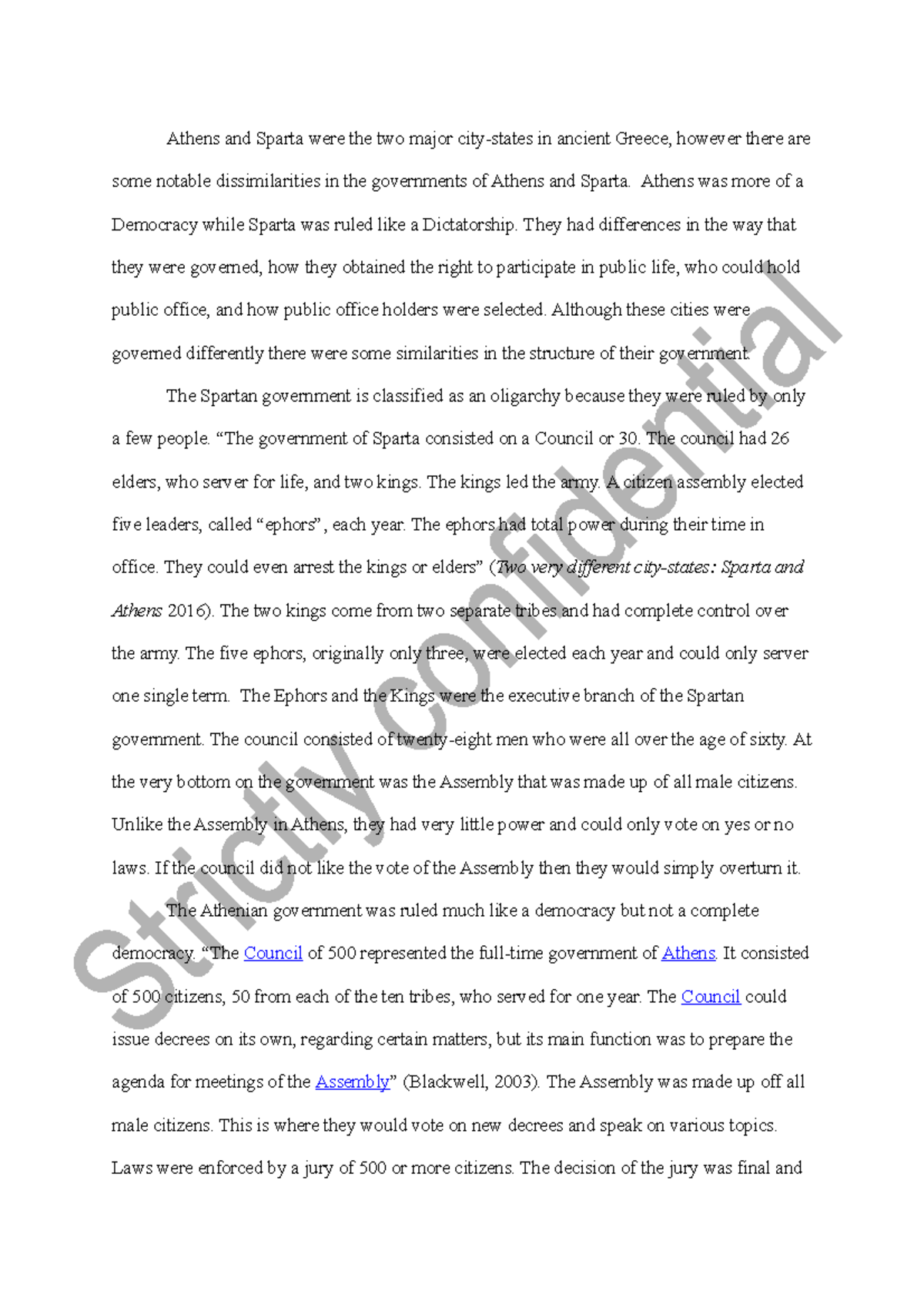 Week 1 Written Assignment - Athens and Sparta were the two major city ...