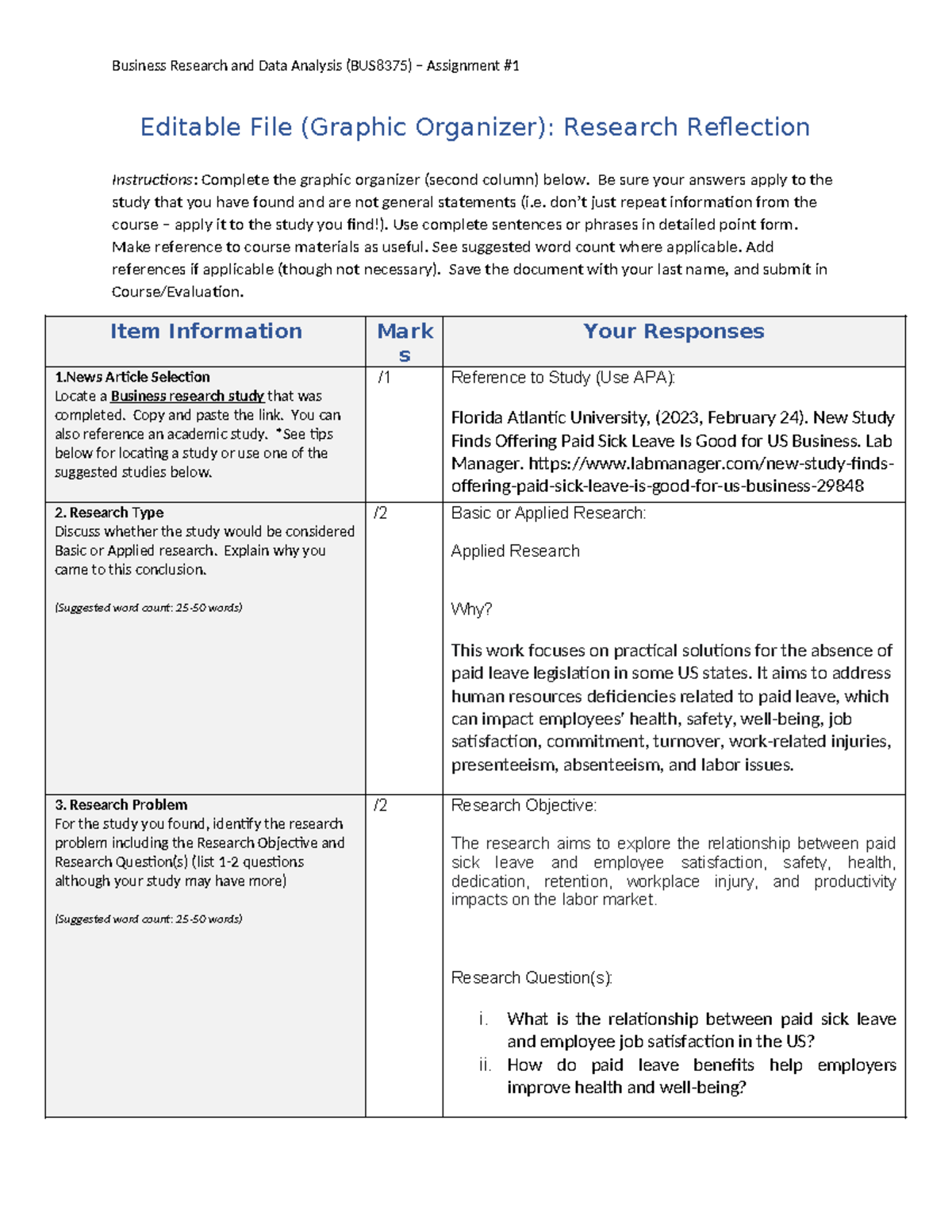 Research and data analysis, assignment 1 - Business Research and Data ... Research and data analysis, assignment 1 - Business Research and Data ...