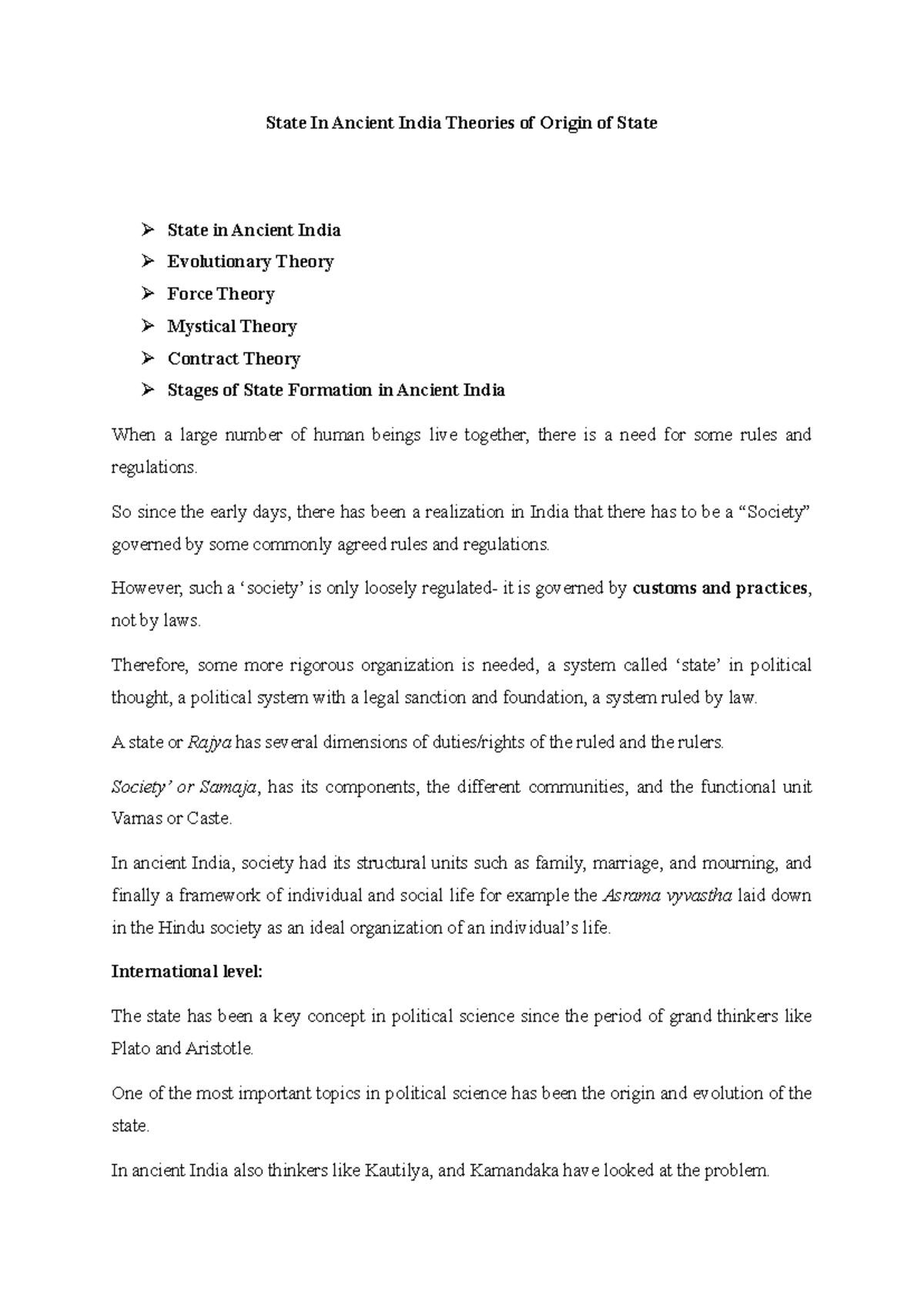 State In Ancient India Theories of Origin of State - So since the early ...
