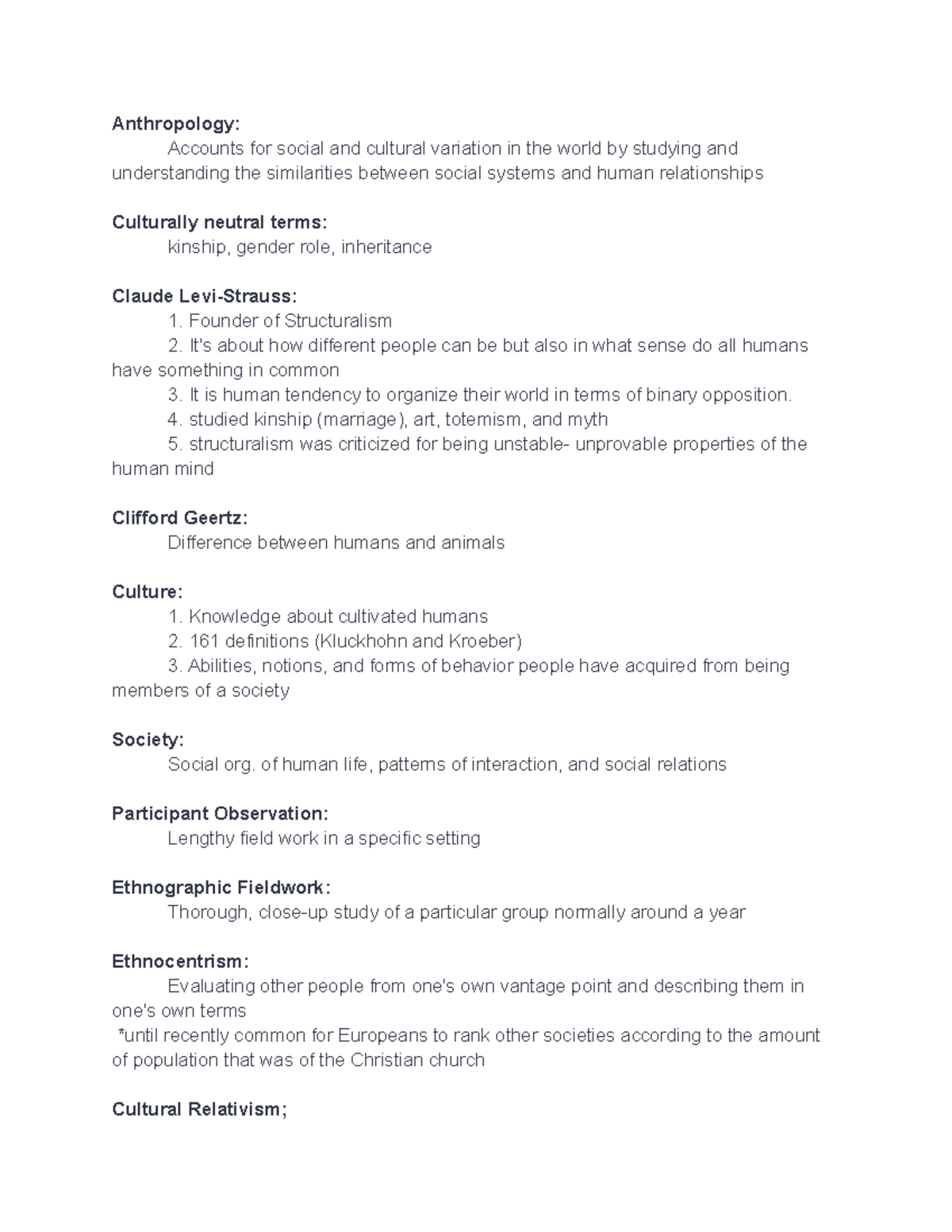 Anthro 2000 notes - Anthropology: Accounts for social and cultural ...