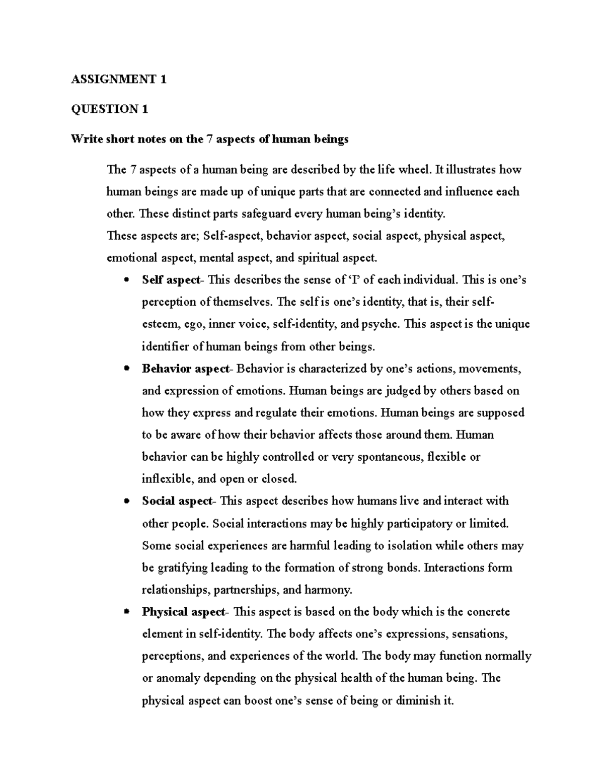 Comprehensive Assignment 1 Human Aspects- Group WORK - ASSIGNMENT 1 ...