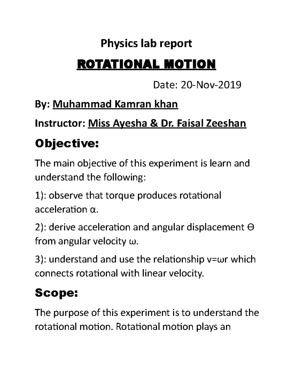 Physics lab report 7 (rotational motion) - Physics lab report ...