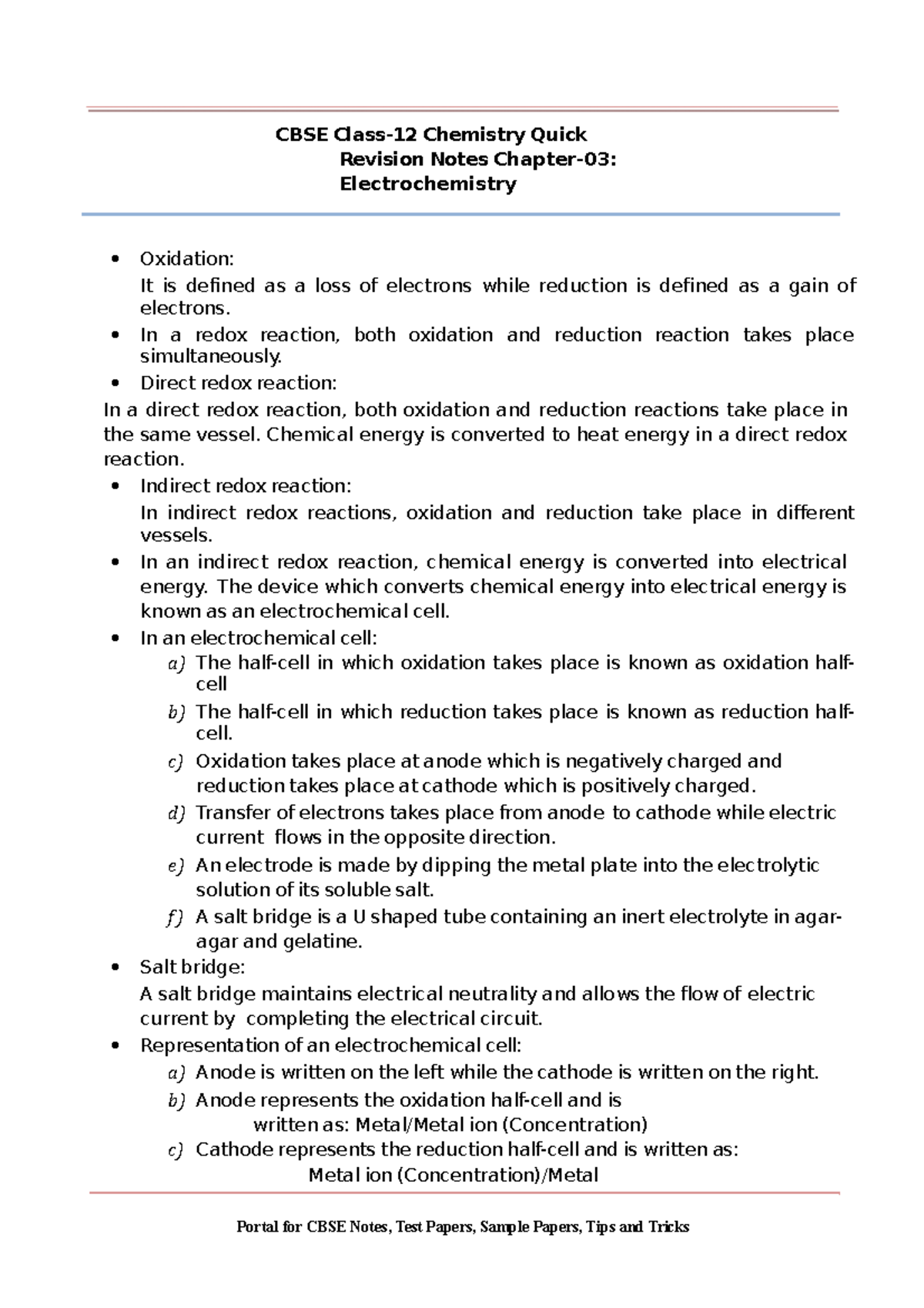 12 chemistry notes ch03 electrochemistry - CBSE Class-12 Chemistry ...
