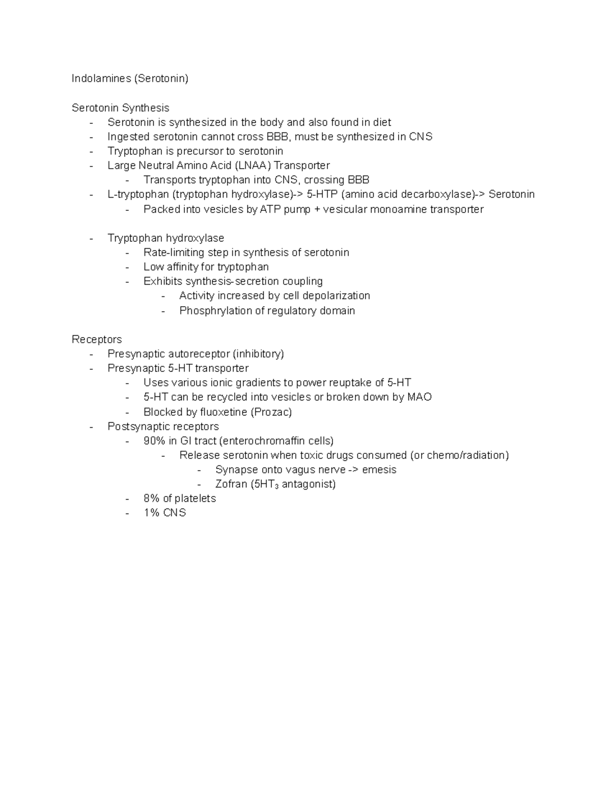Lecture 5-6 Indolamines (Serotonin) - Indolamines (Serotonin) Serotonin ...