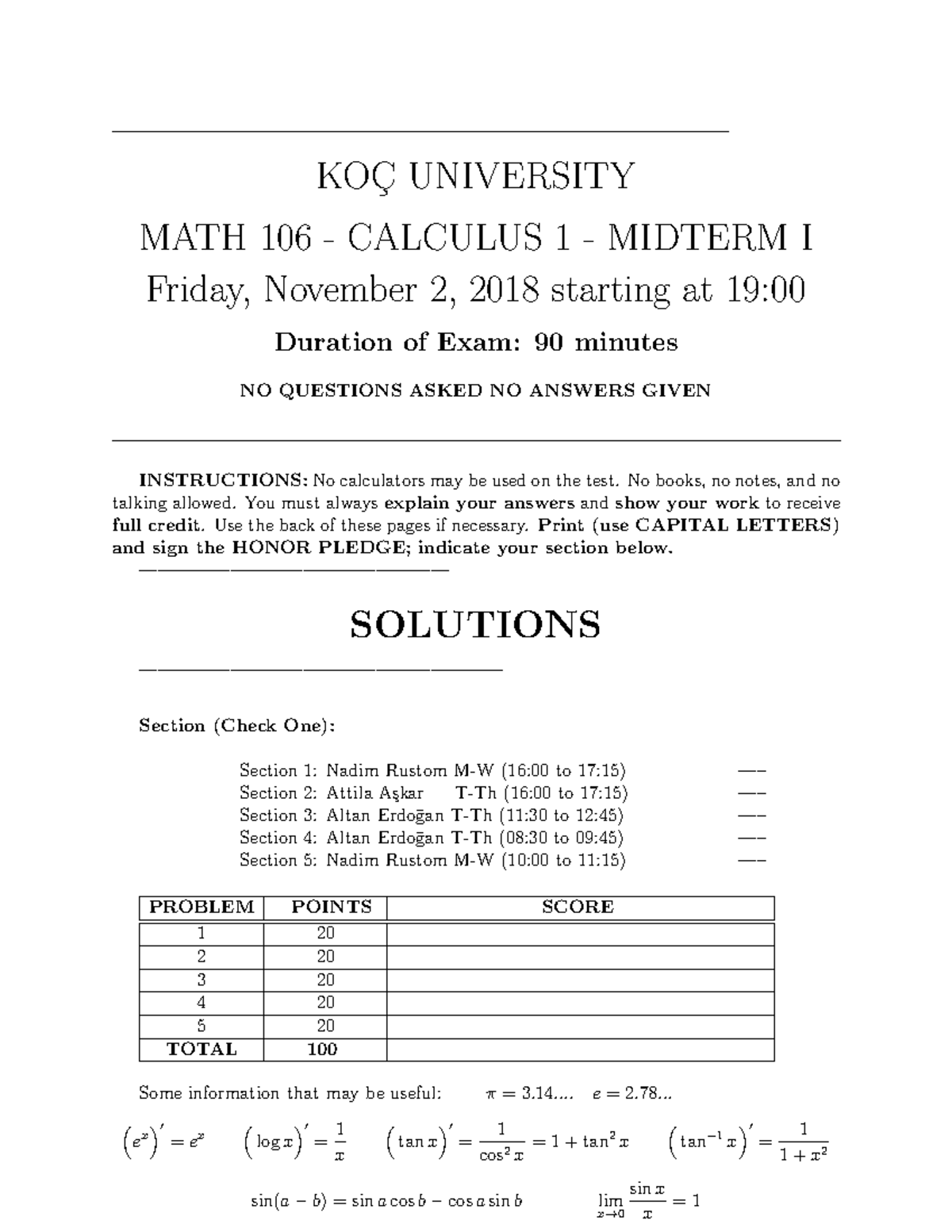 Exam 21 April 2018, answers - KOC ̧ UNIVERSITY MATH 106 - CALCULUS 1 ...