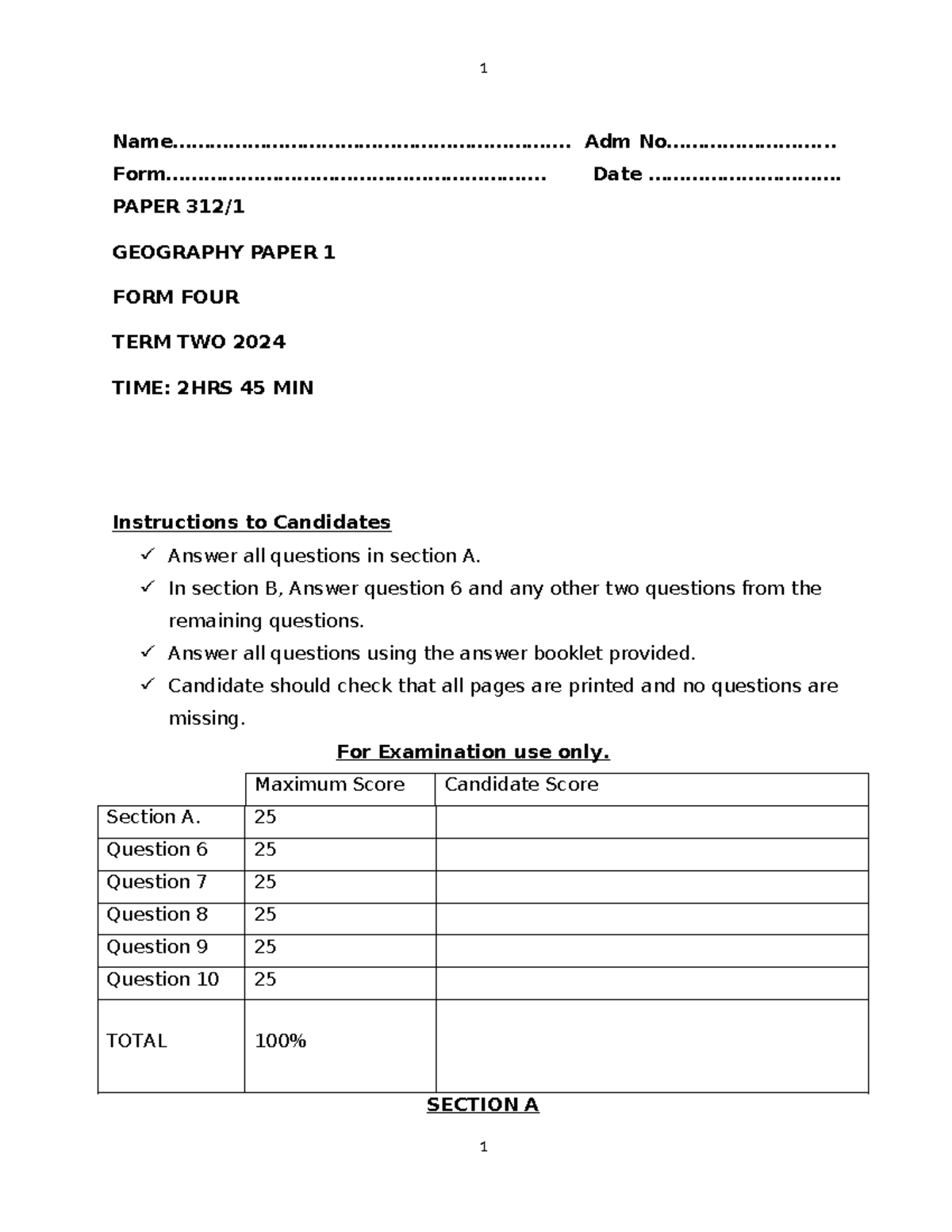 Geography F4T2 PP1 QS - Name................................................................ Adm ...