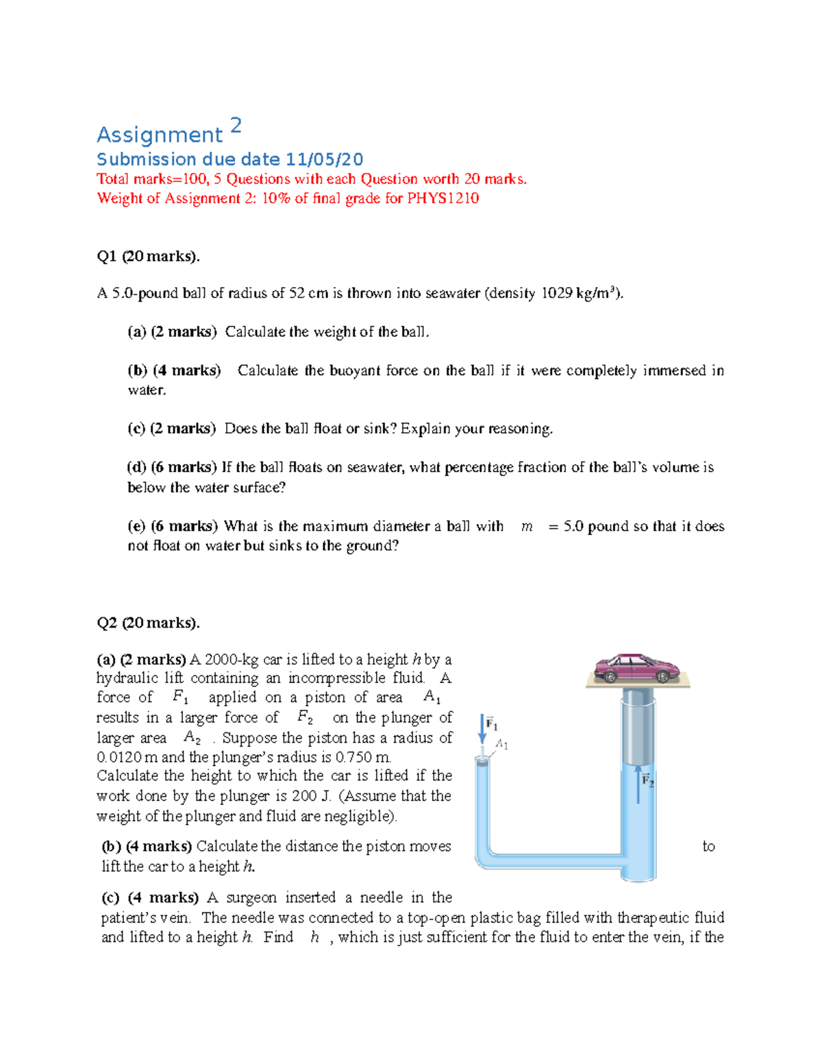 Assignment 2B 2 - Assignment 2 Submission due date 11/05/ Total marks ...