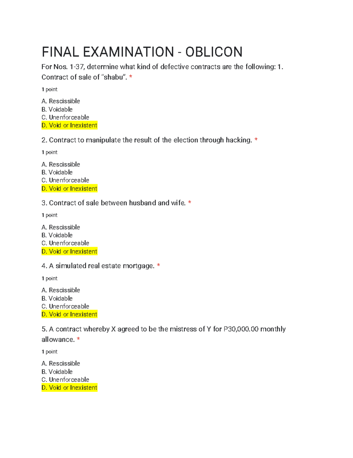 Oblicon-final-examination - FINAL EXAMINATION - OBLICON For Nos. 1-37 ...