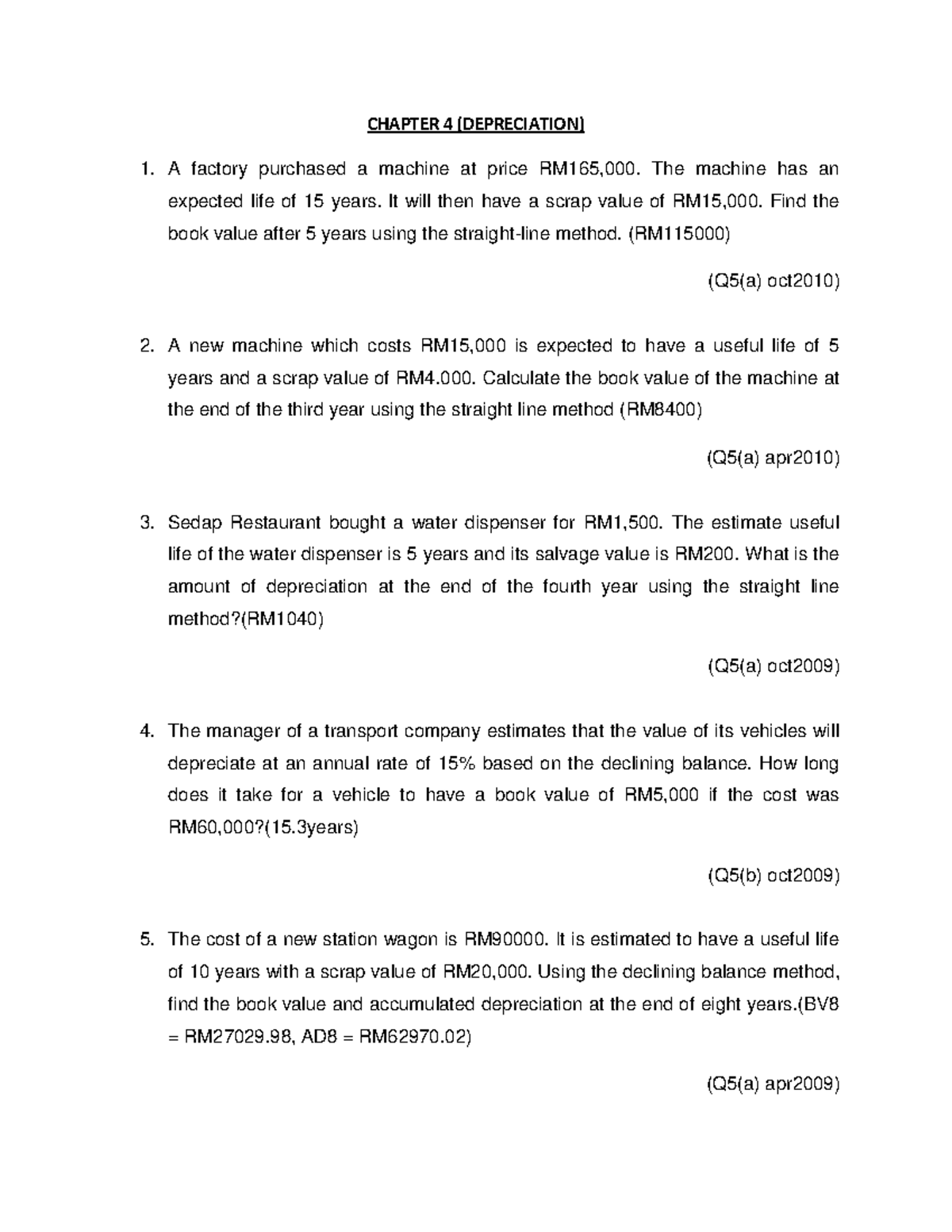 Tutorial 4 (Depreciation) Business in Mathematics MAT112 - CHAPTER 4 ...