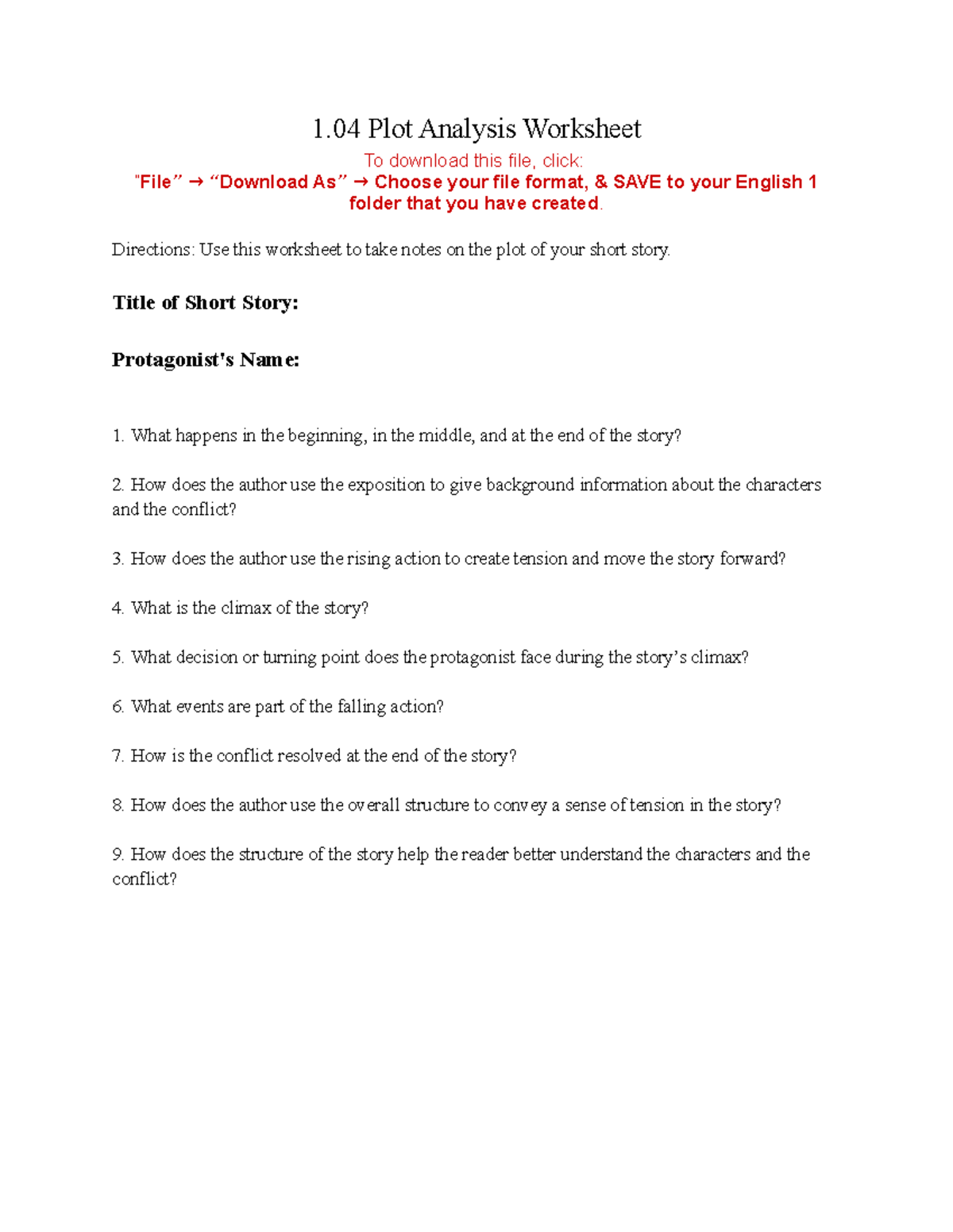 1.04 Plot Analysis Worksheet - 1 Plot Analysis Worksheet “ File ” → ...