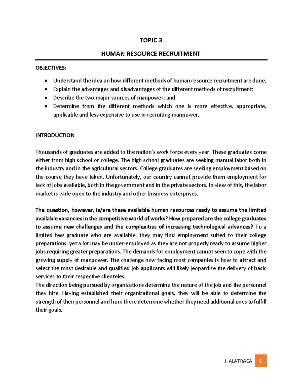Topic 3 Human Resource Recruitment TOPIC 3 HUMAN RESOURCE RECRUITMENT topic-3-human-resource-recruitment-topic-3-human-resource-recruitment