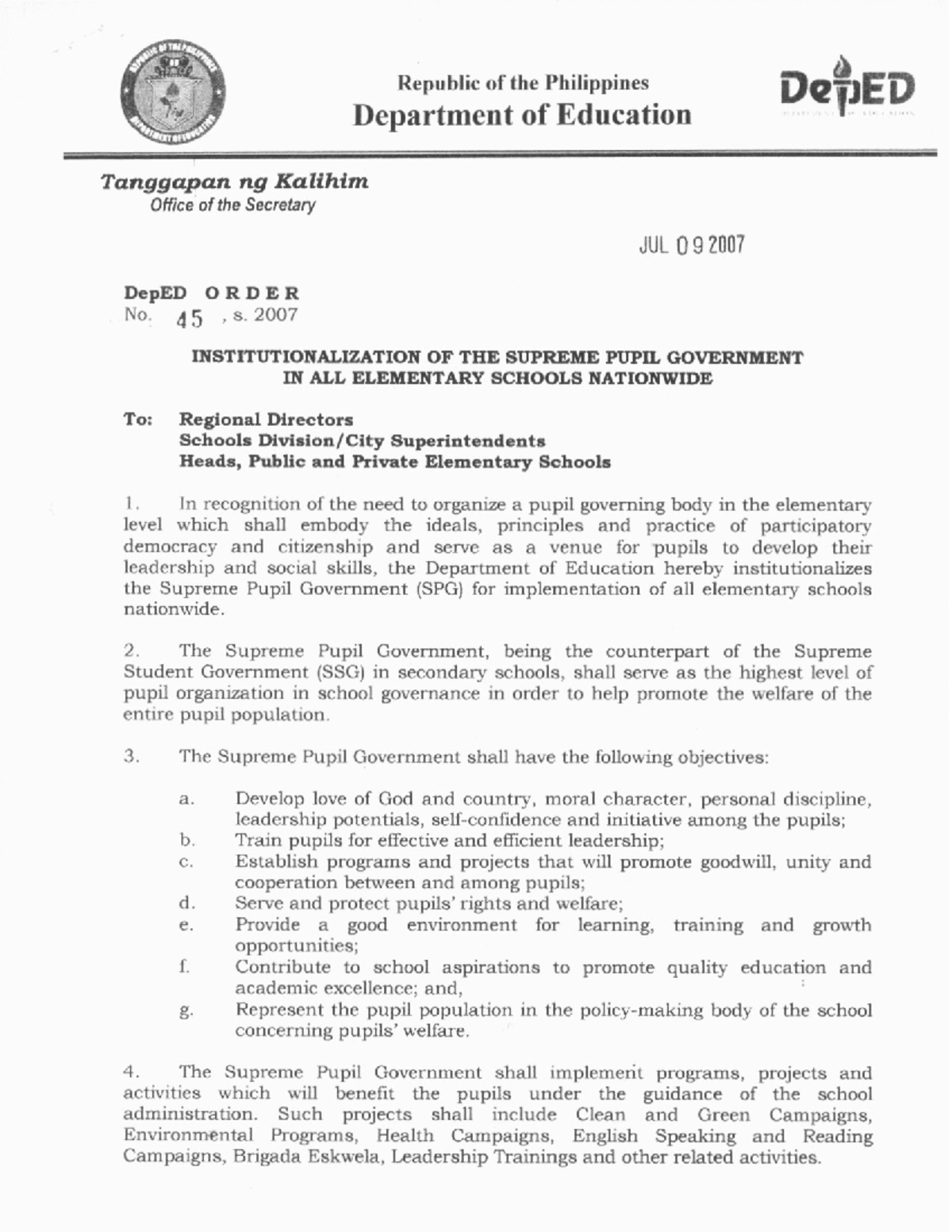 Institutionalization OF THE Supreme Pupil Government IN ALL Elementary institutionalization-of-the-supreme-pupil-government-in-all-elementary