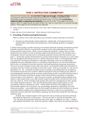 Ed TPA task 1 planning commentary final - Task 1: Planning Commentary ...