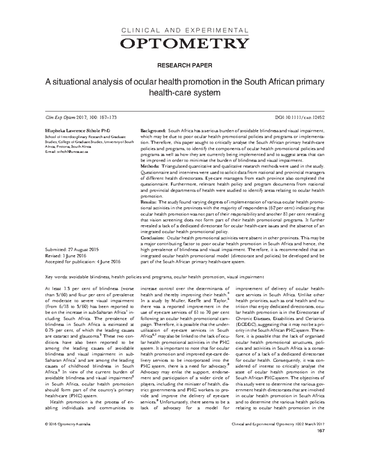 Ocular Health Promotion - RESEARCH PAPER A situational analysis of ...