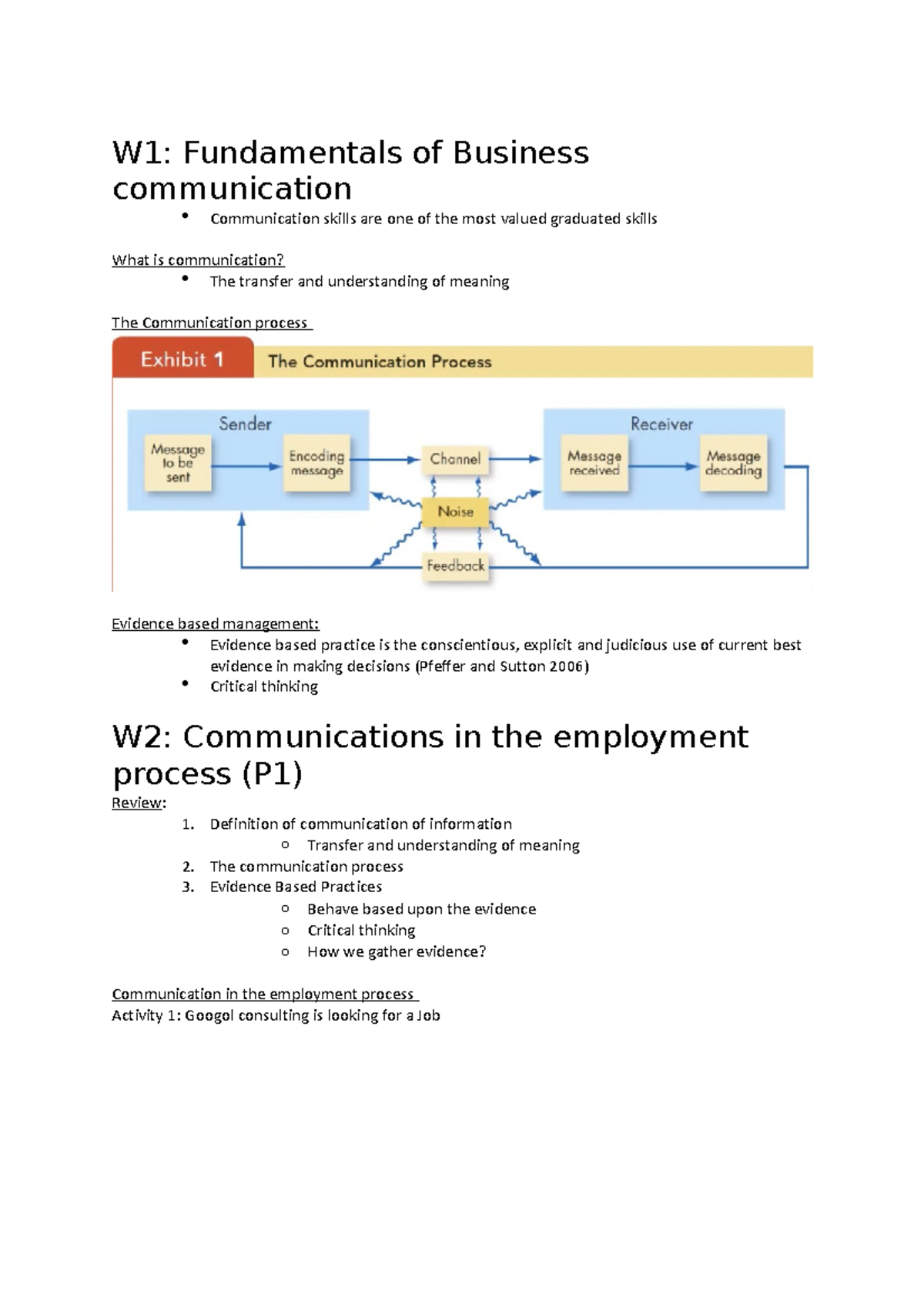 Mgmt Lecture Notes W1 Fundamentals Of Business Communication Communication Skills Are One Of