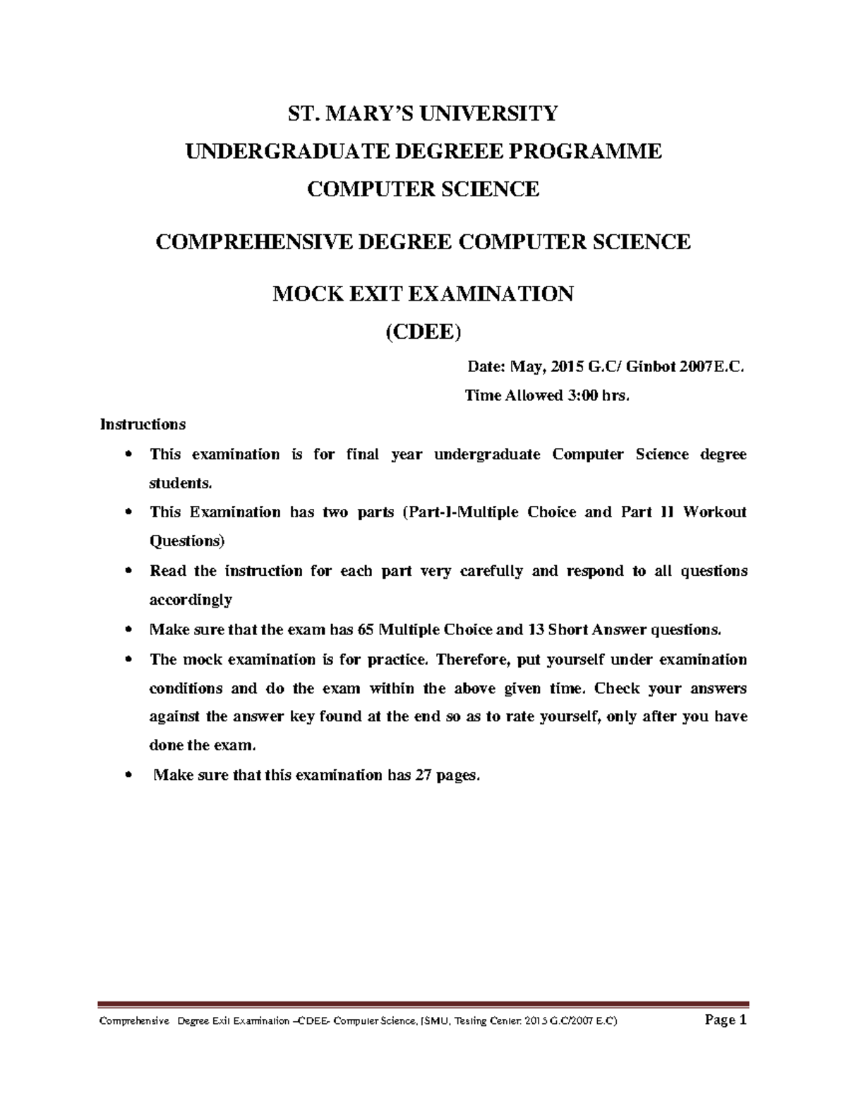 CDEE Computer Science Upload 2015 SM 3 - ST. MARY’S UNIVERSITY UNDERGRADUATE DEGREEE PROGRAMME ...