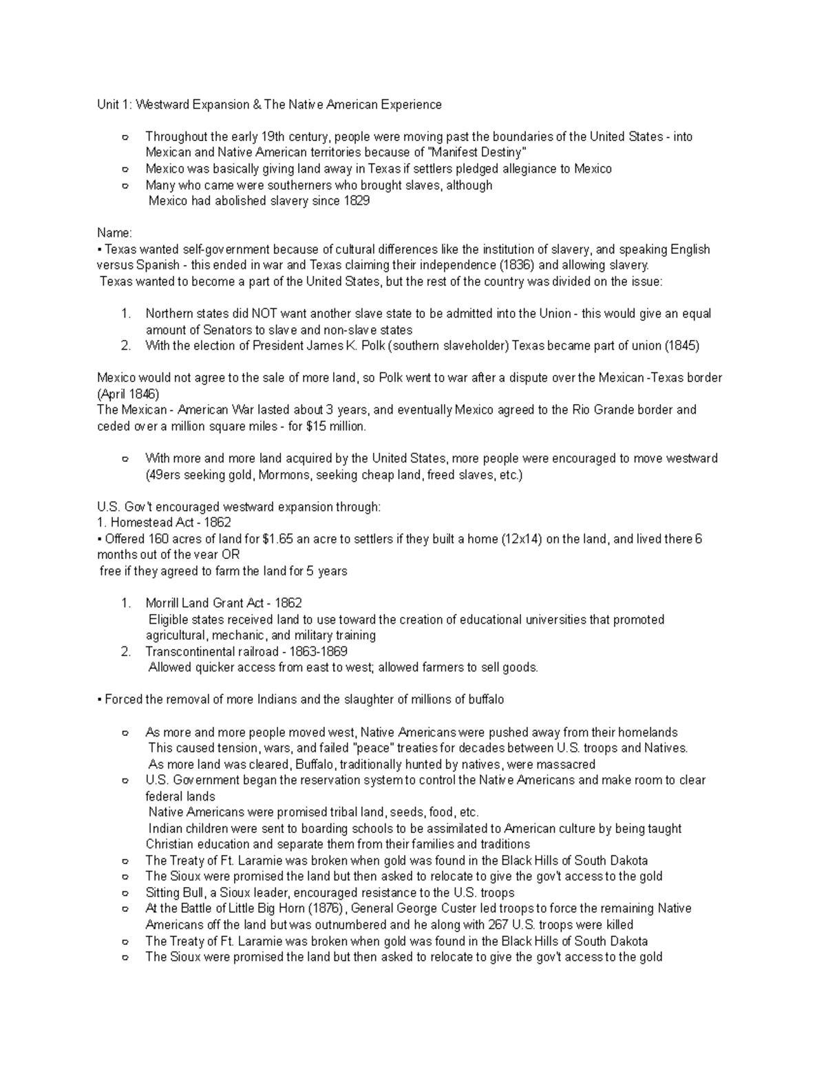 Reconstruction/gilded age - Unit 1: Westward Expansion & The Native ...