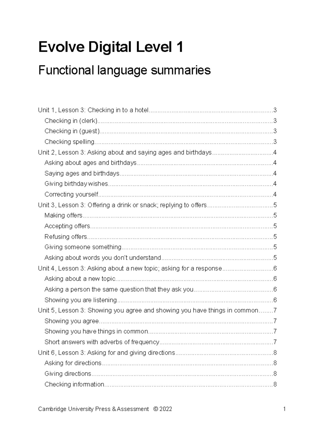 Evolve Digital Level 1 Functional language summaries - Functional language summaries Evolve ...