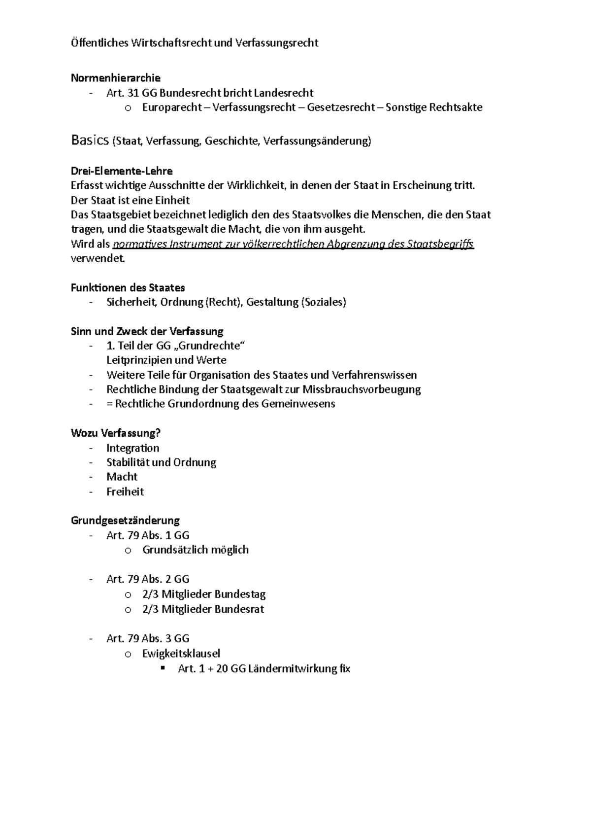 Klausurzusammenfassung Öffentliches Recht - Normenhierarchie - Art. 31 ...