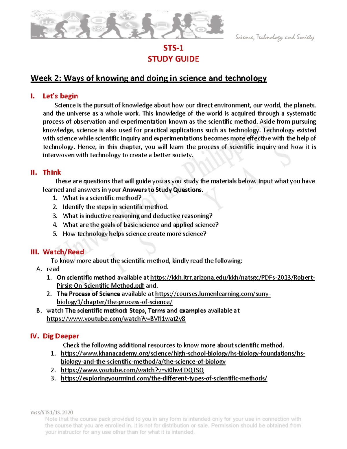 STS-1 Study Guide 2 - Science, Technology and Society mss/STS1/1S. STS ...