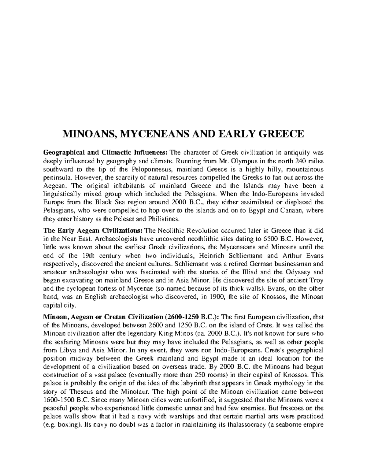 Lesson 9 Notes - Minoans, Mycenaeans and Early Greece - MINOANS ...