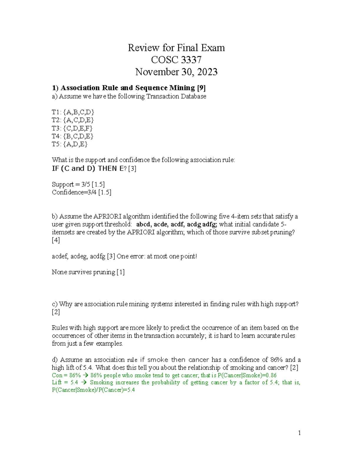 Rev-Fi23 - Practice exam - Review for Final Exam COSC 3337 November 30 ...