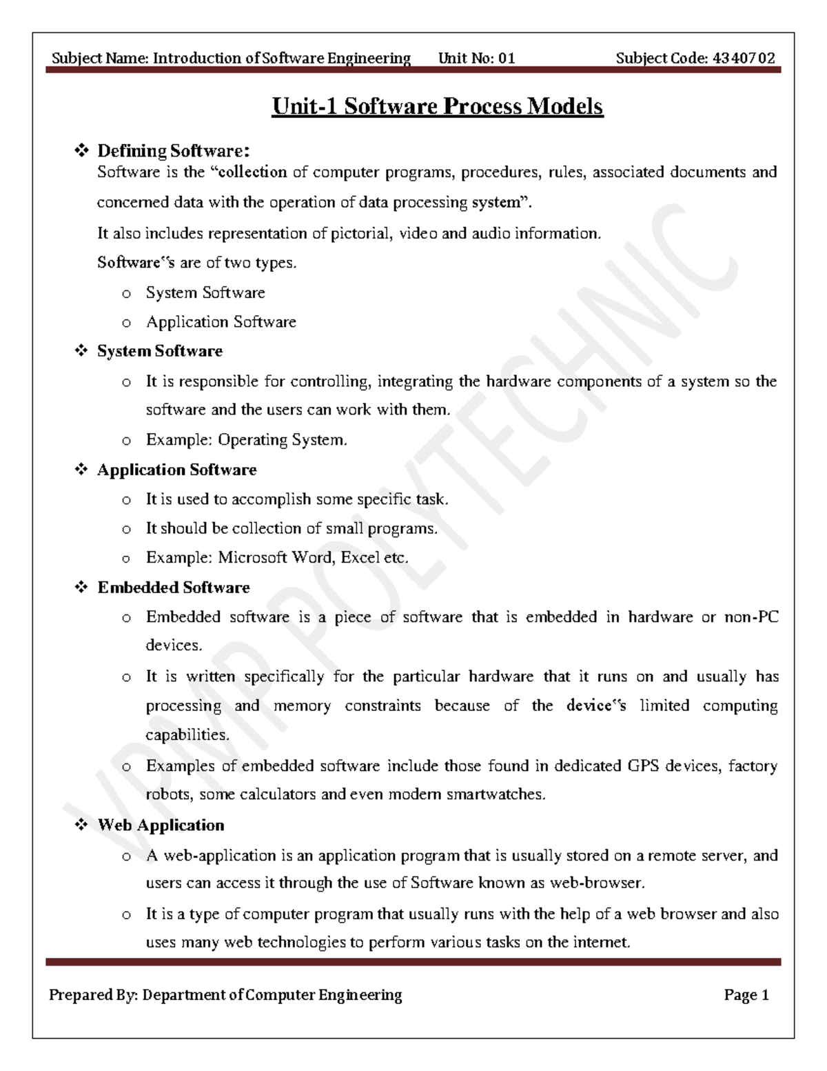 Unit-1-software-process-models updated - Defining Software: Unit- 1 ...