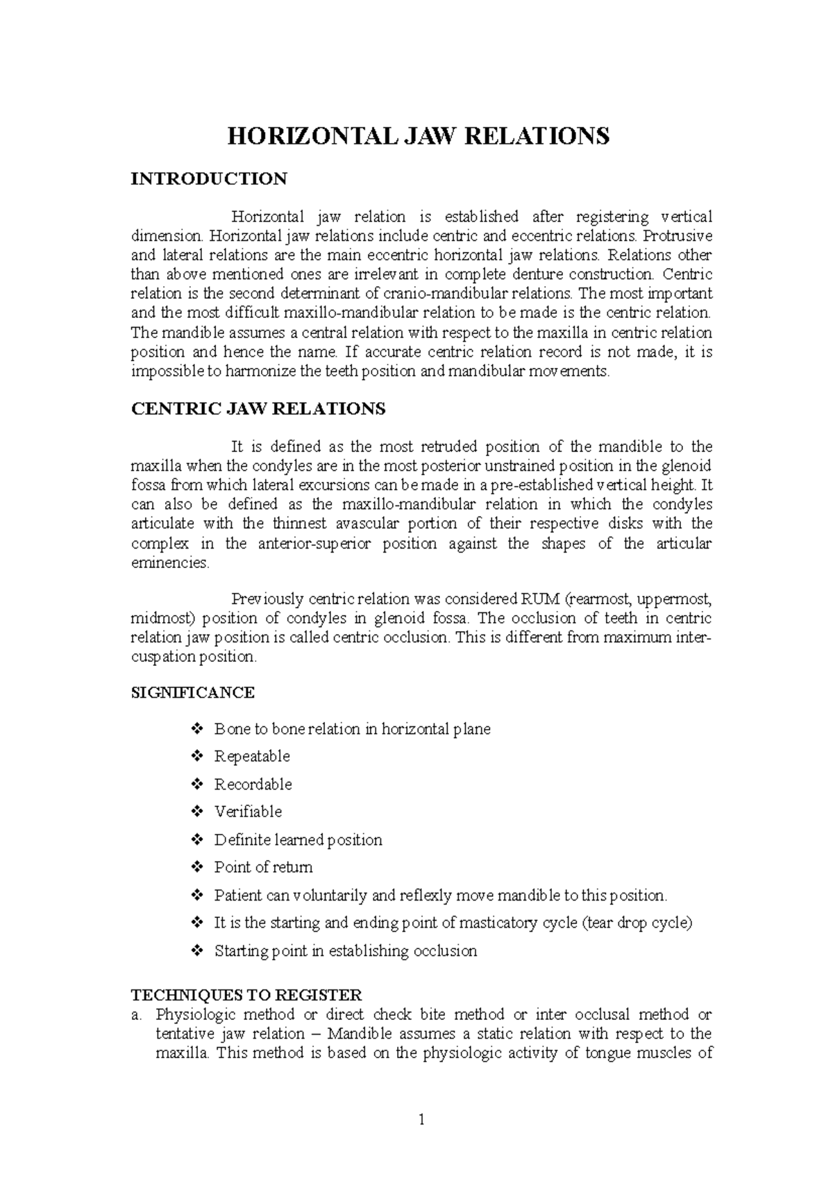 Horizontal relation - Text book of prosthodontics Rangarajan ...