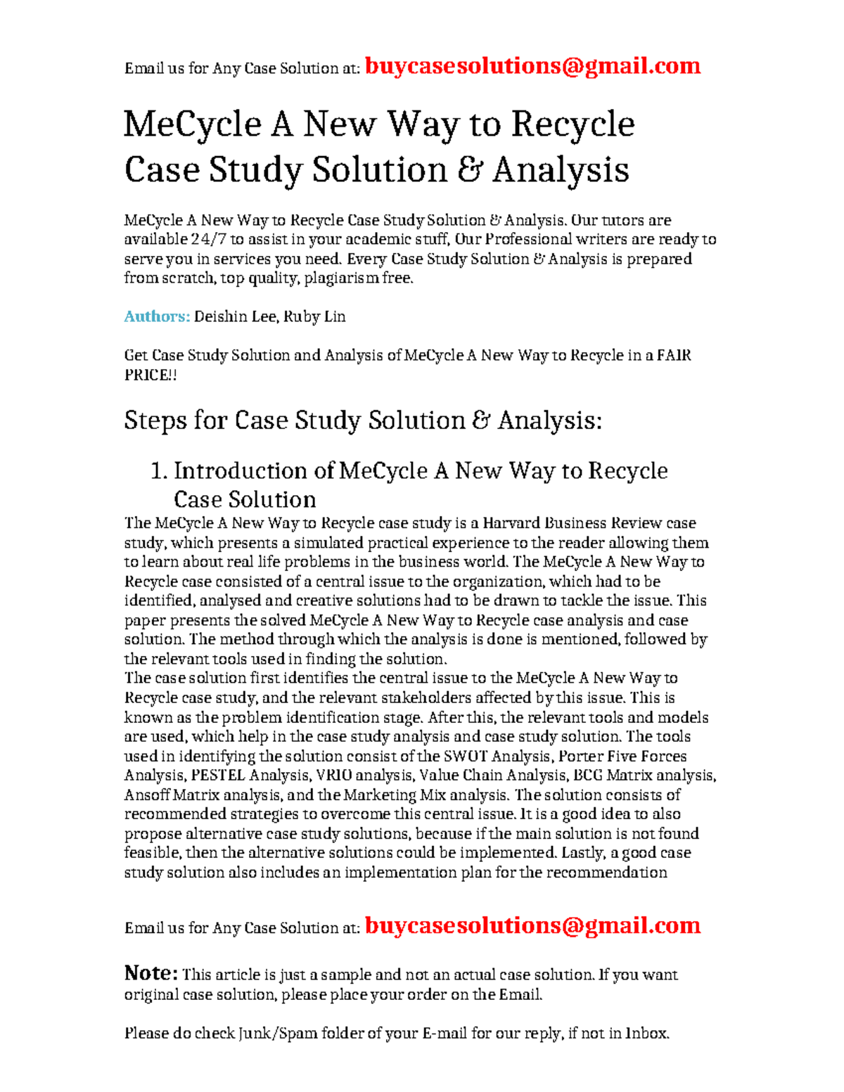 MeCycle A New Way to Recycle Case Study Solution Analysis - MeCycle A ...