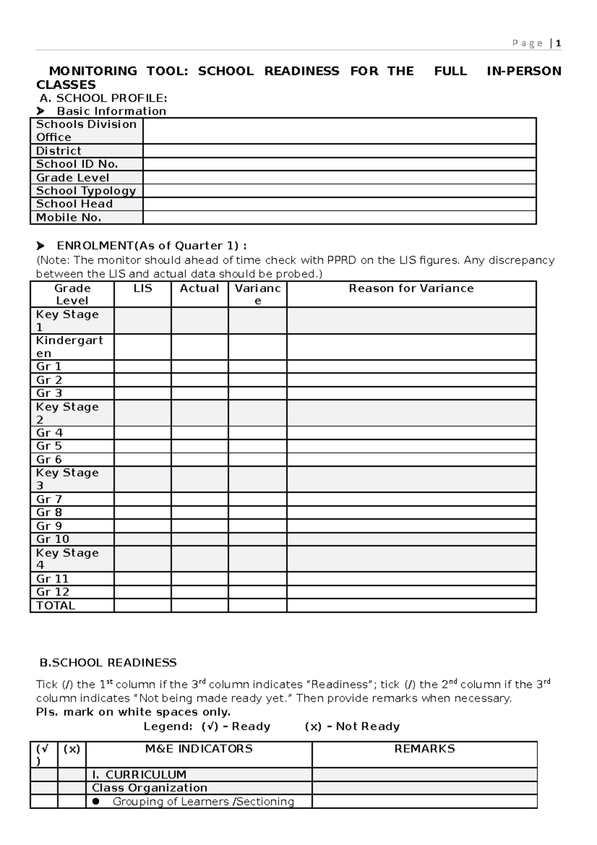 RX Monitoring-TOOL IN- Person-1 - MONITORING TOOL: SCHOOL READINESS FOR ...